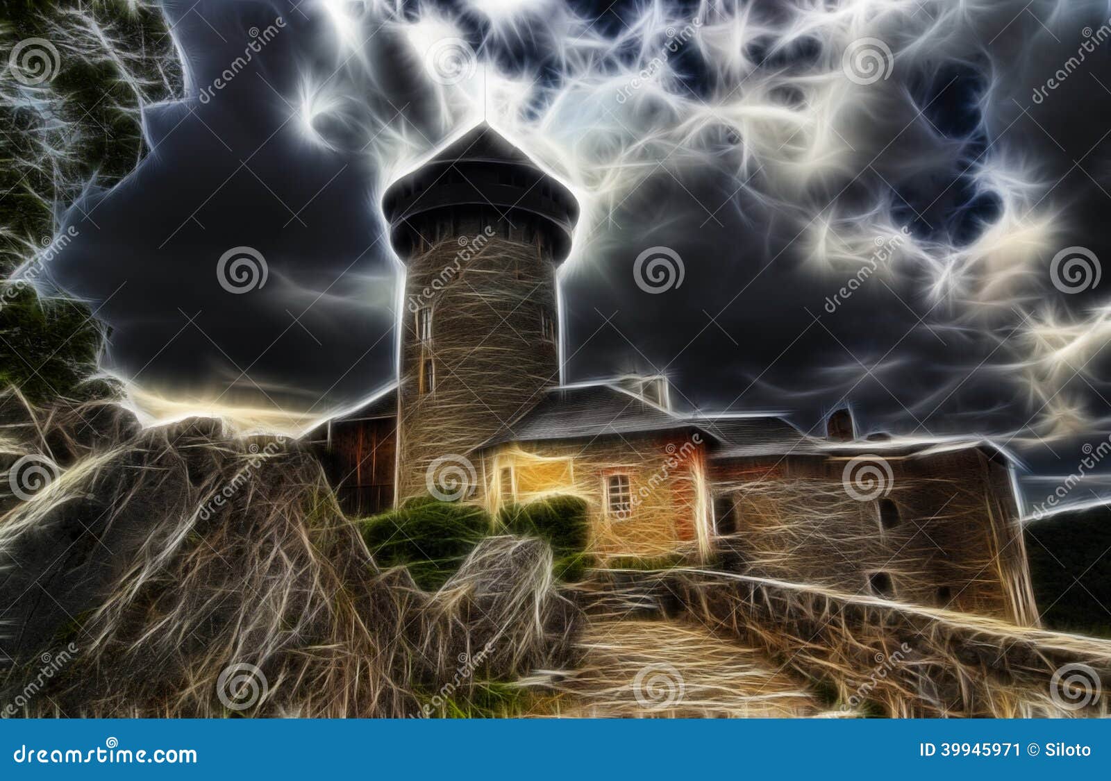 Haunted Castle in the Storm Stock Illustration - Illustration of ...