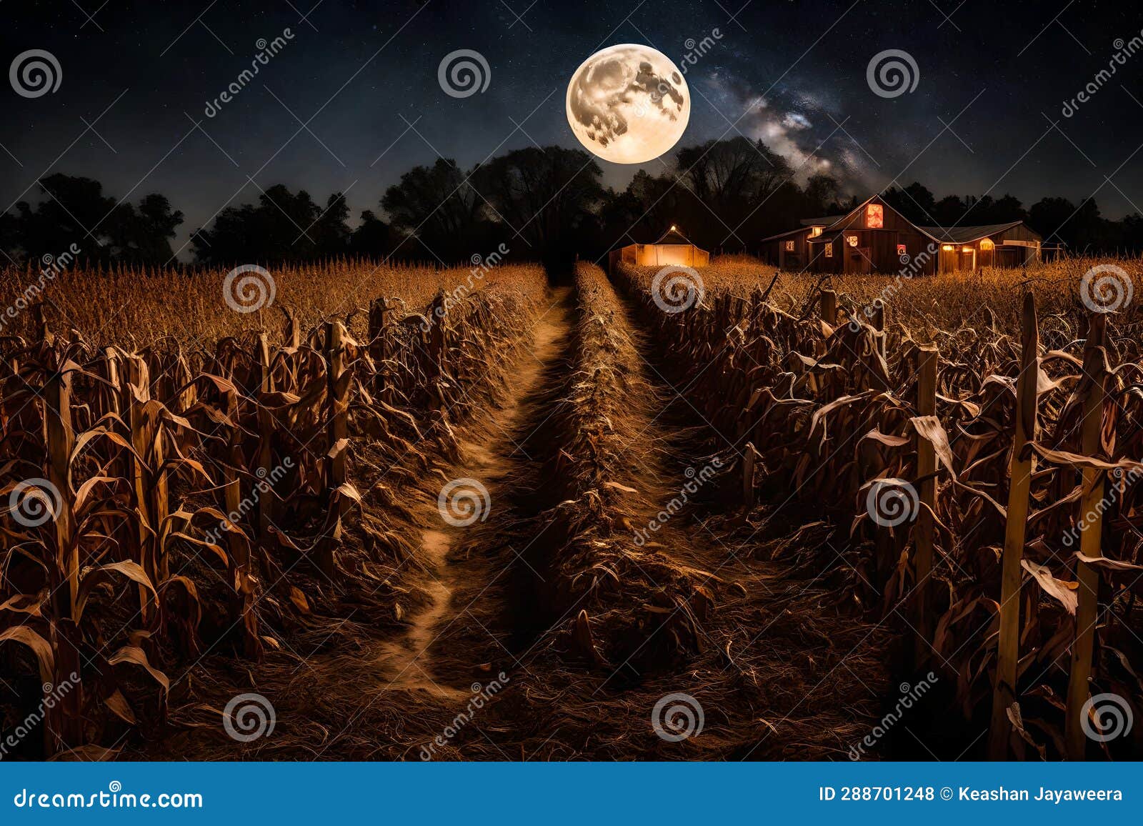 A haunted corn maze stock illustration. Illustration of scene - 288701248
