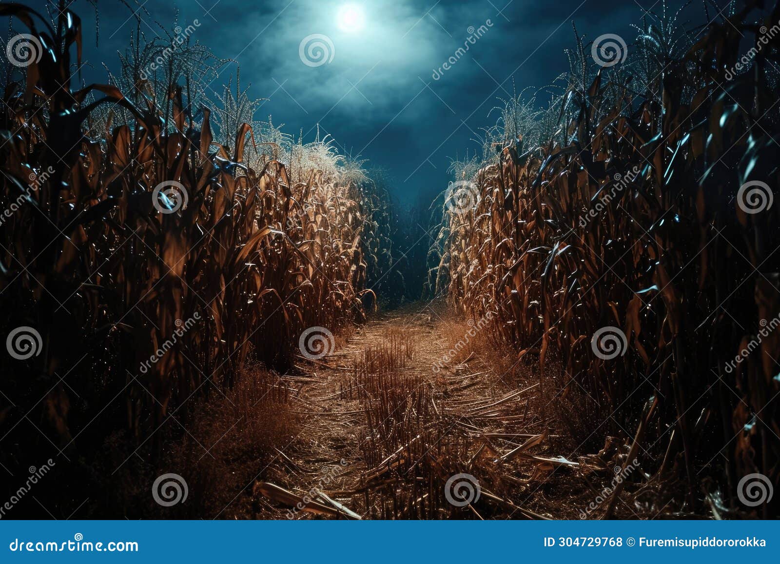 A Haunted Cornfield with Scarecrows and Eerie Lighting, Creating a ...