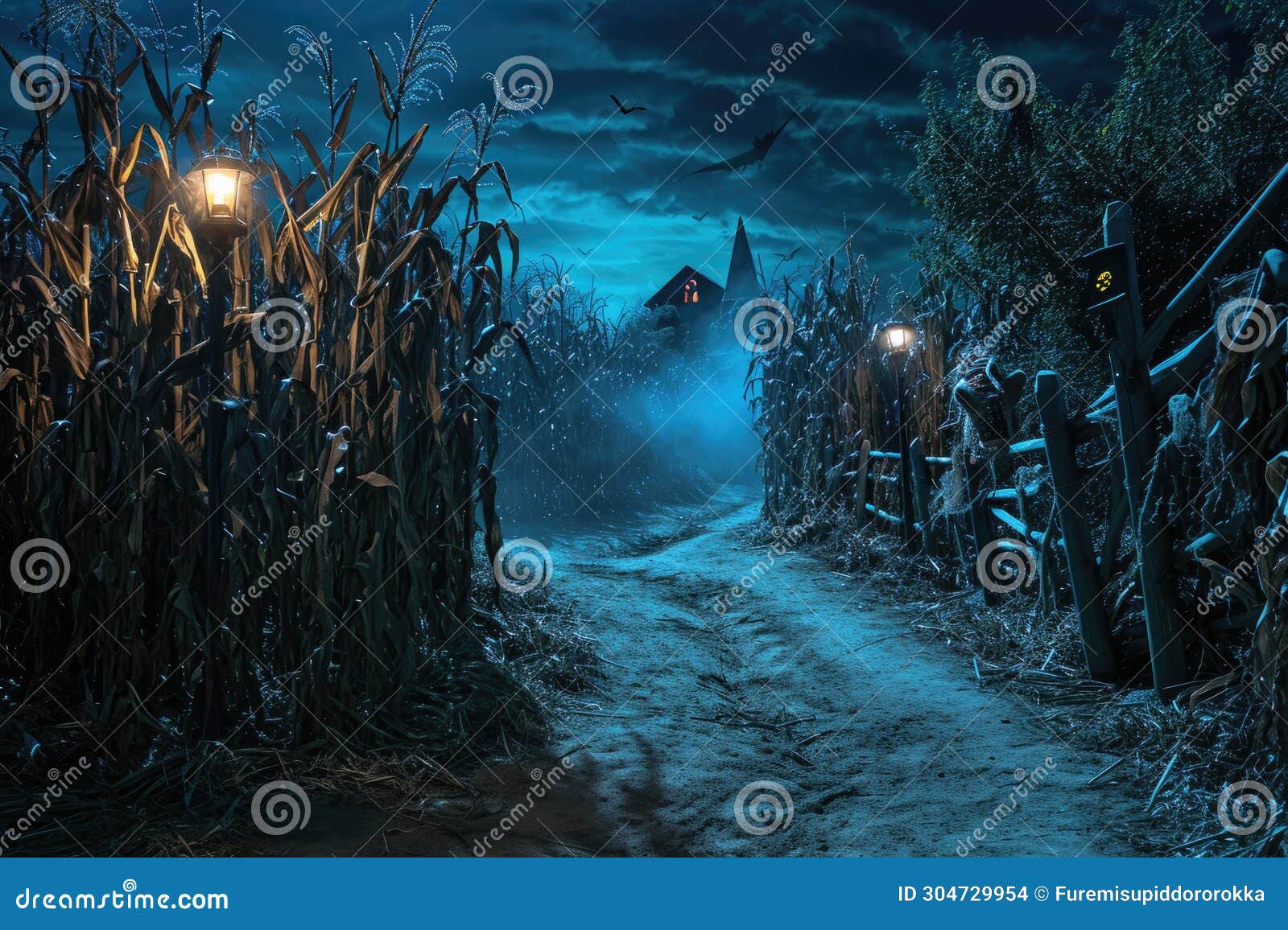 A Haunted Cornfield with Scarecrows and Eerie Lighting, Creating a ...