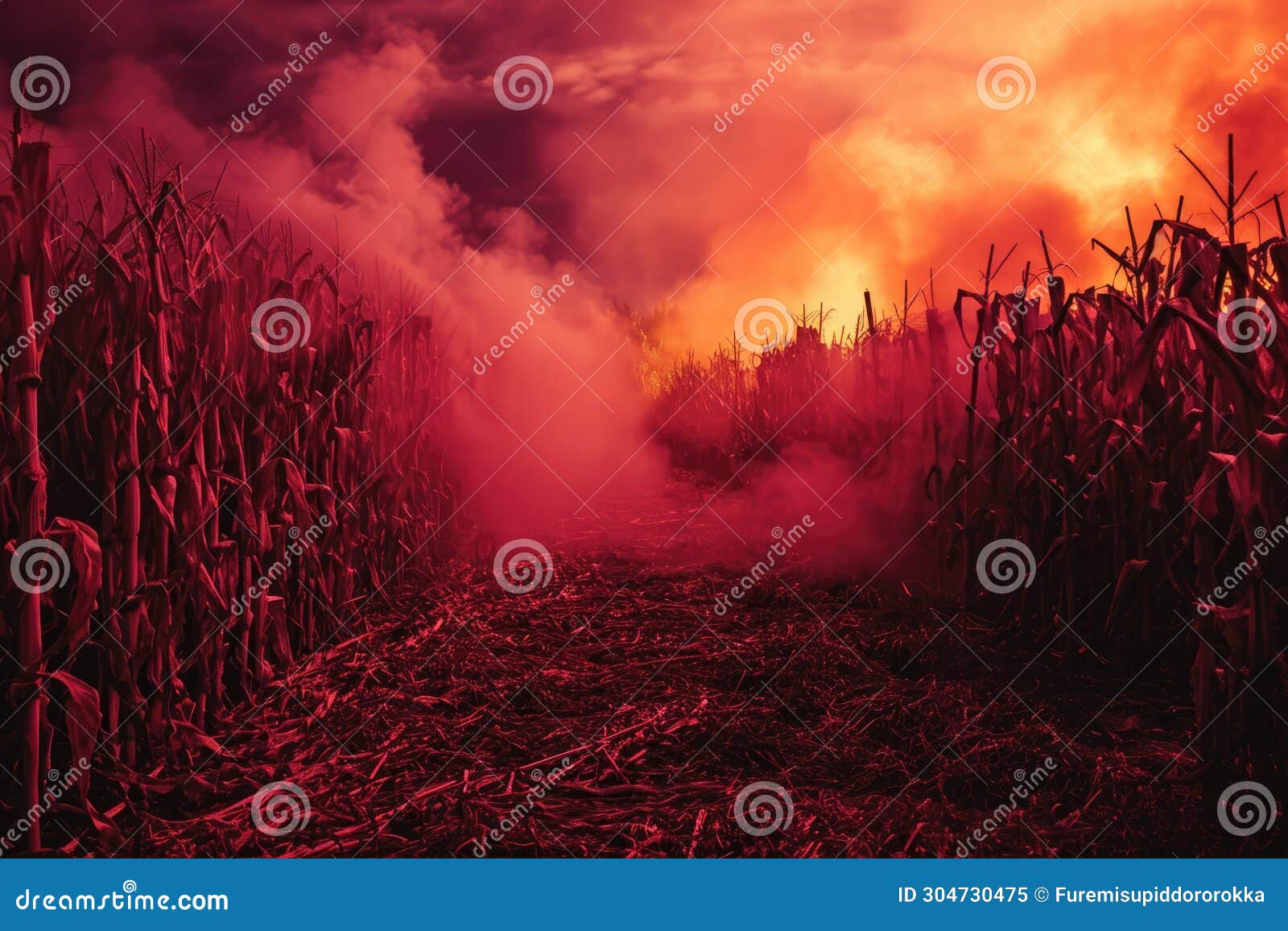 A Haunted Cornfield with Scarecrows and Eerie Lighting, Creating a ...