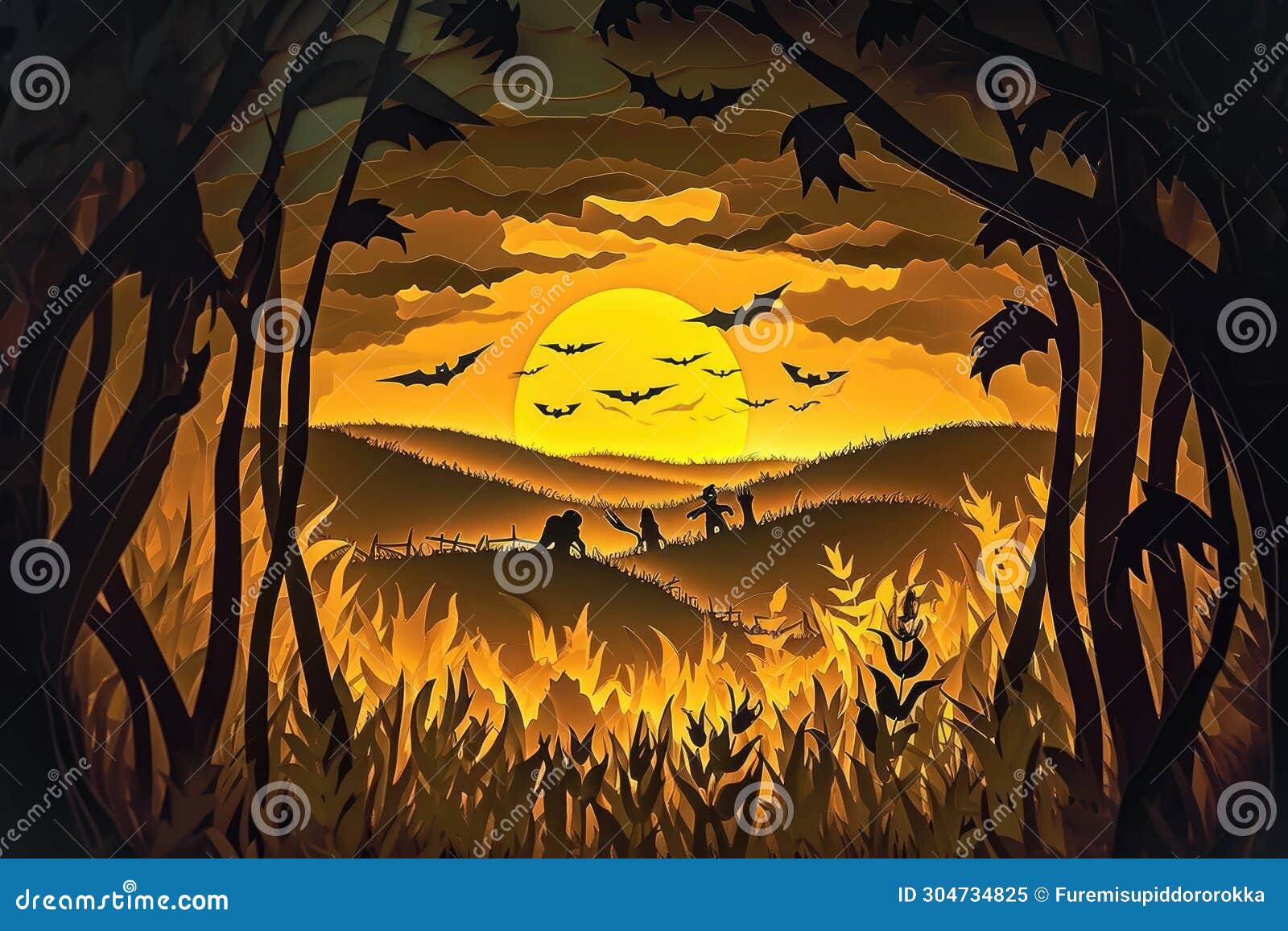 A Haunted Cornfield with Scarecrows and Eerie Lighting, Creating a ...