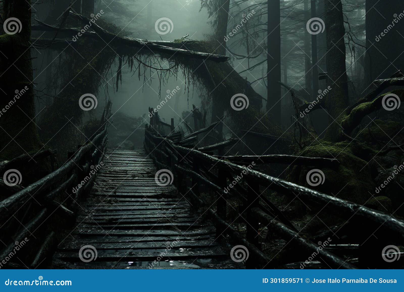 Haunted Forest Bridge a Haunted Bridge Leading Stock Illustration ...