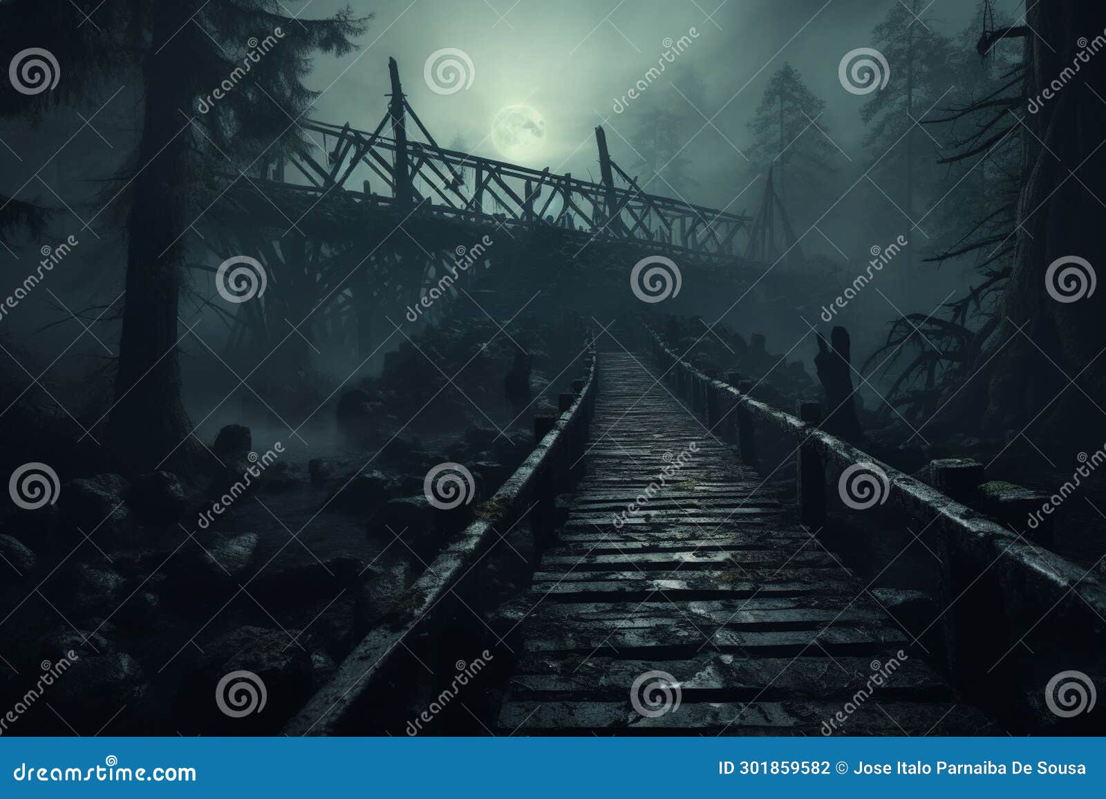 Haunted Forest Bridge a Haunted Bridge Leading Stock Illustration ...