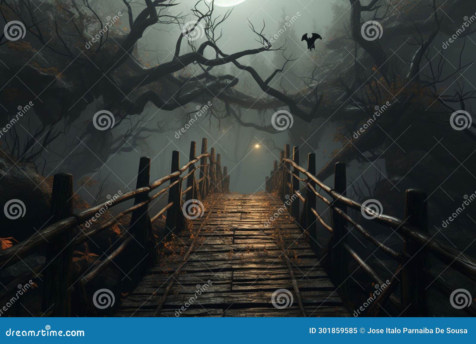 Haunted Forest Bridge a Haunted Bridge Leading Stock Illustration ...