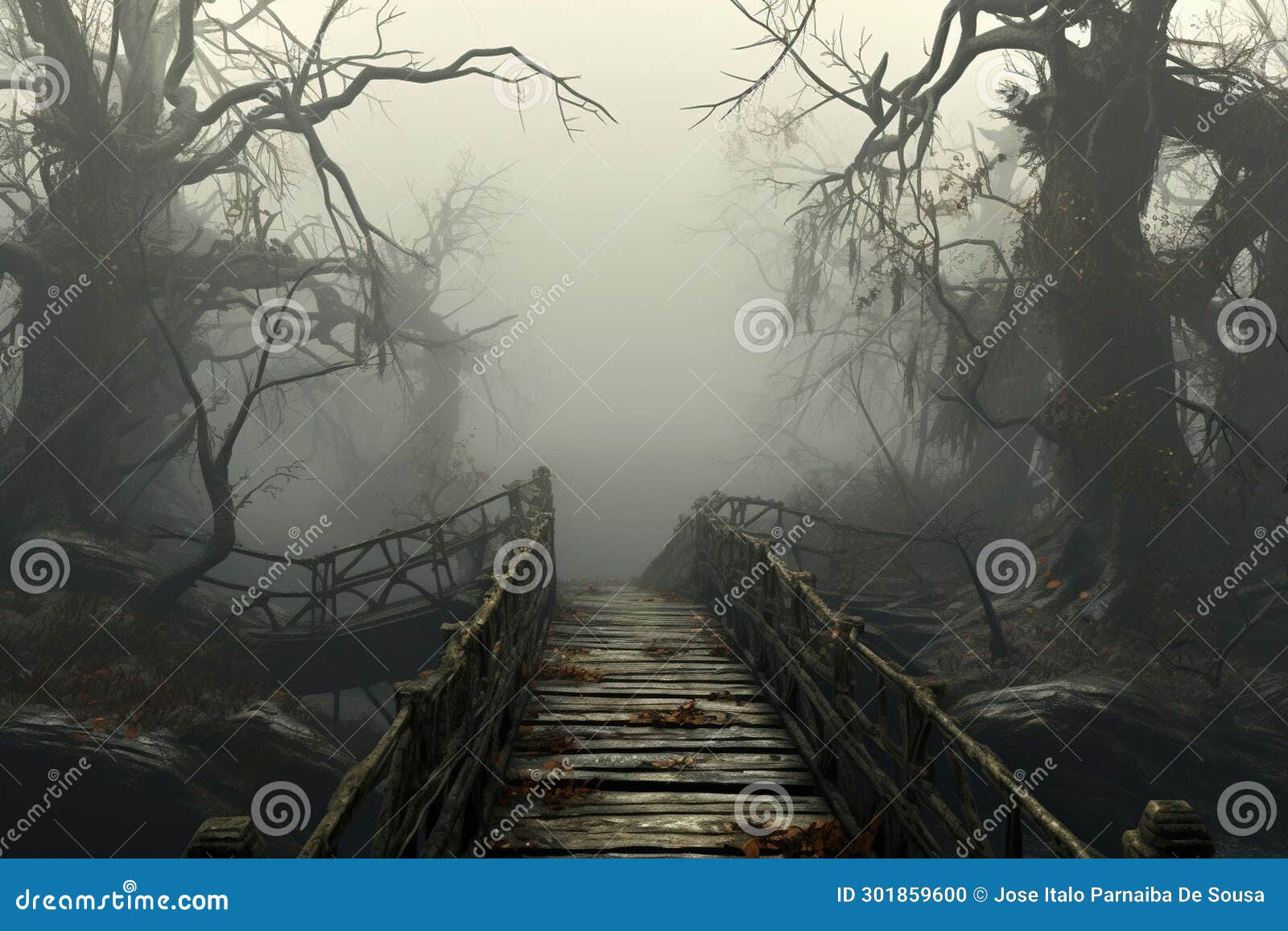 Haunted Forest Bridge a Haunted Bridge Leading Stock Illustration ...