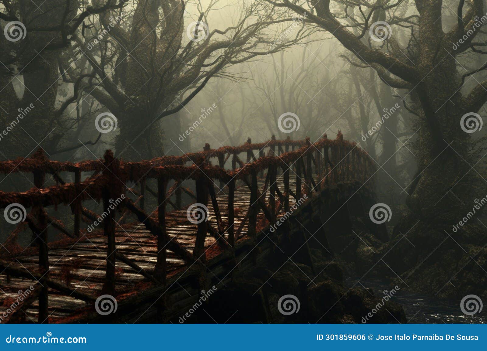 Haunted Forest Bridge a Haunted Bridge Leading Stock Illustration ...