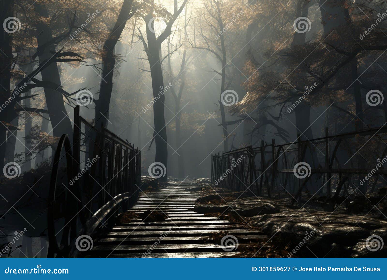 Haunted Forest Bridge Shadows Shadows Cast on a Stock Illustration ...