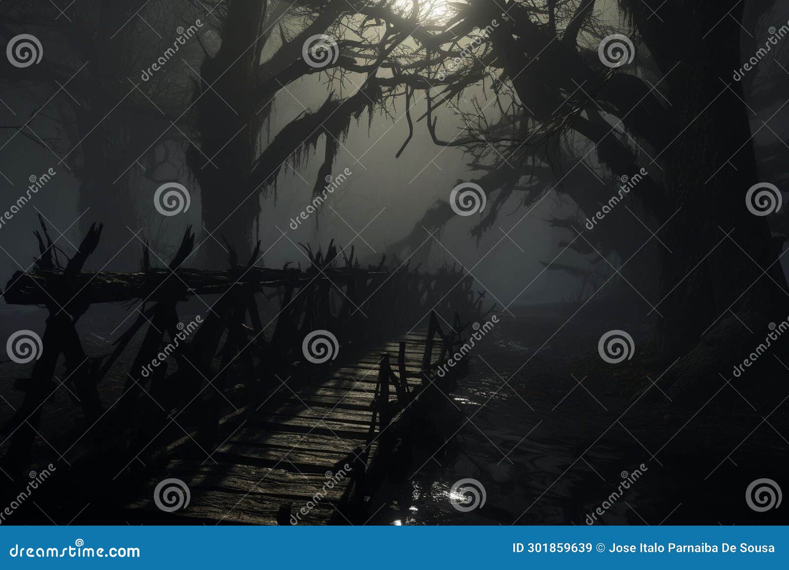 Haunted Forest Bridge Shadows Shadows Cast on a Stock Illustration ...