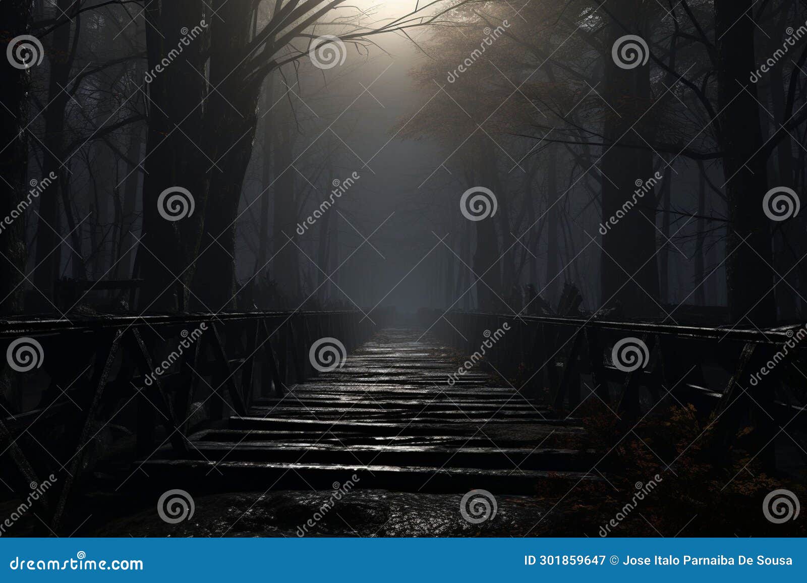 Haunted Forest Bridge Shadows Shadows Cast on a Stock Illustration ...