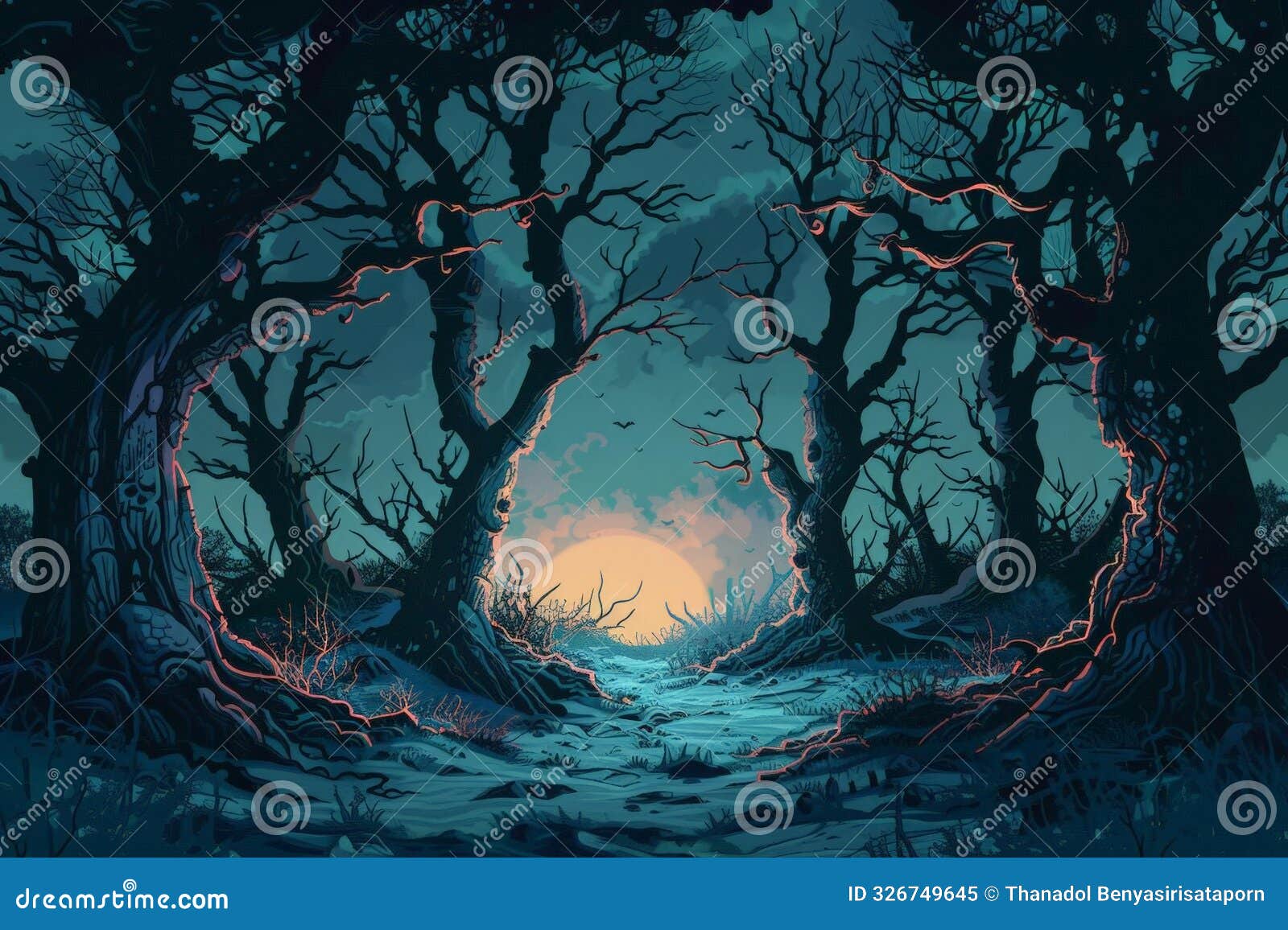 Haunted Forest, Creepy Trees, Flat Design Illustration Stock ...