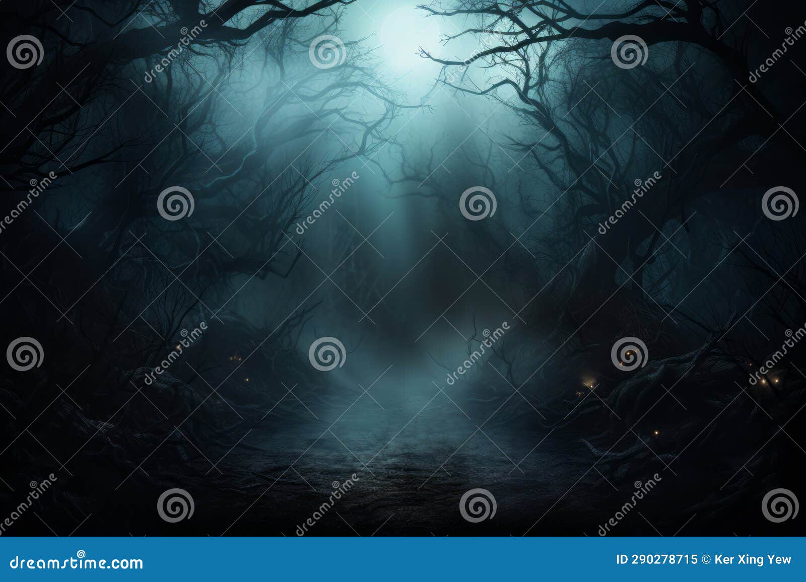 Haunted Forest with Mist and Copy Space Stock Illustration ...