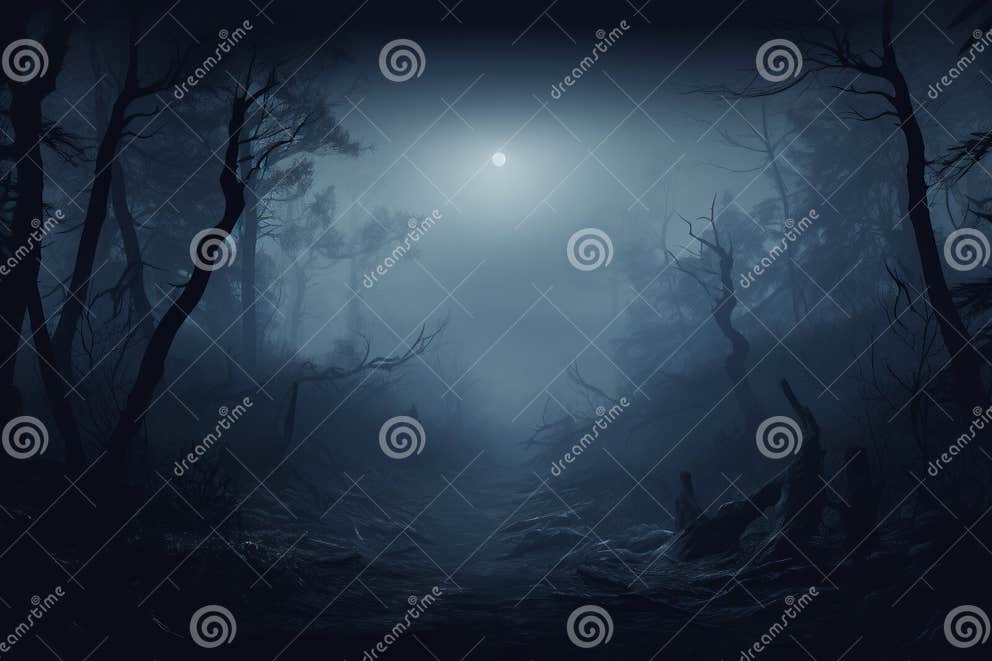 Haunted Forest with Mist and Copy Space Stock Illustration ...