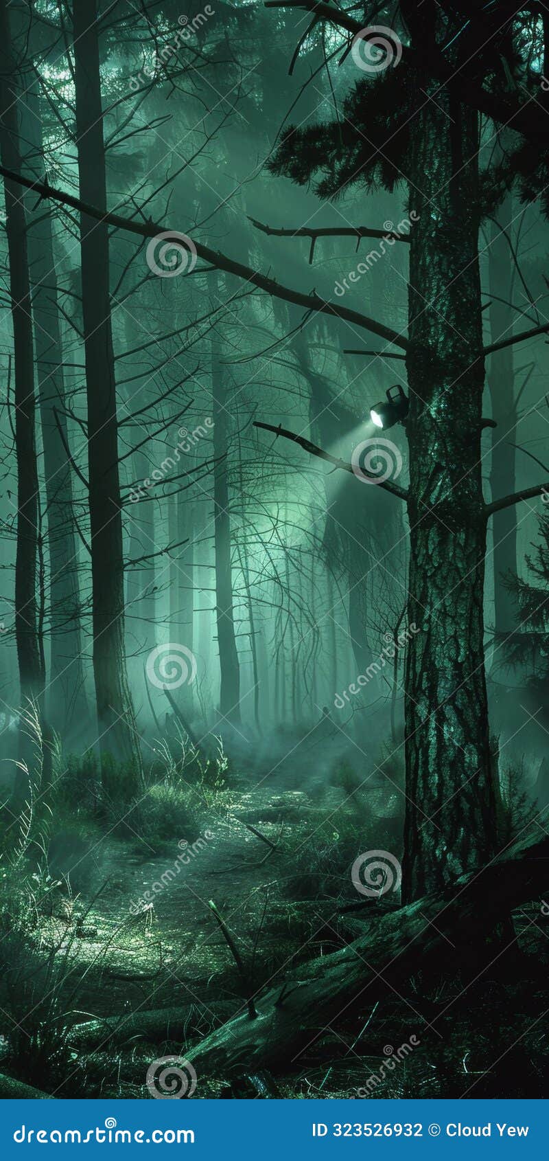 Haunted Forest Night Hike Poster with Flashlight Stock Illustration ...