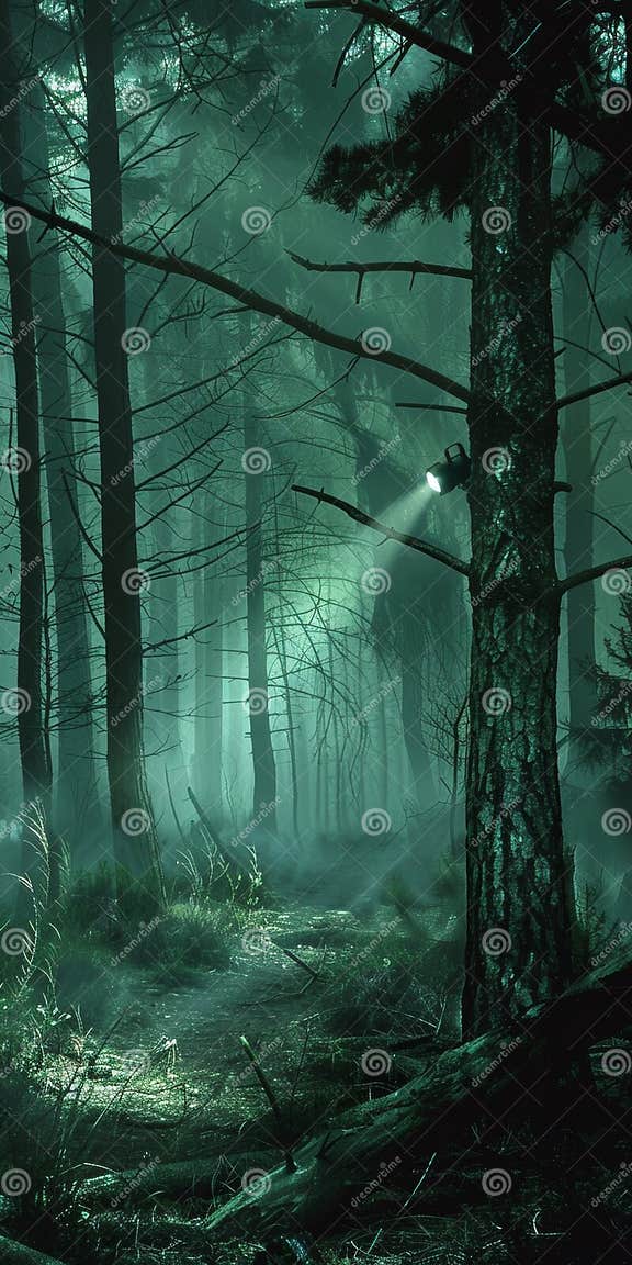 Haunted Forest Night Hike Poster with Flashlight Stock Illustration ...