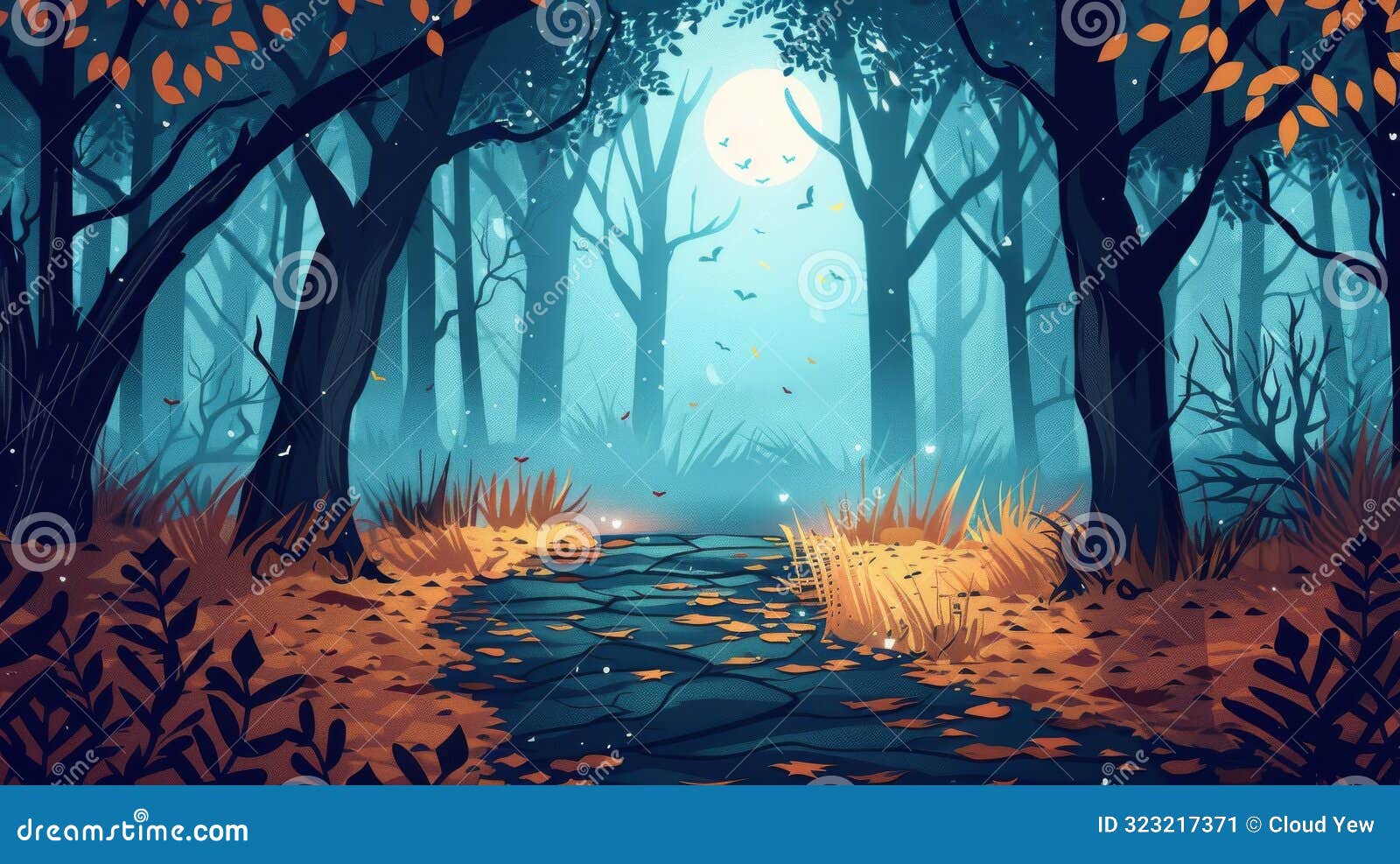Haunted Forest Path Halloween Illustration Stock Illustration ...
