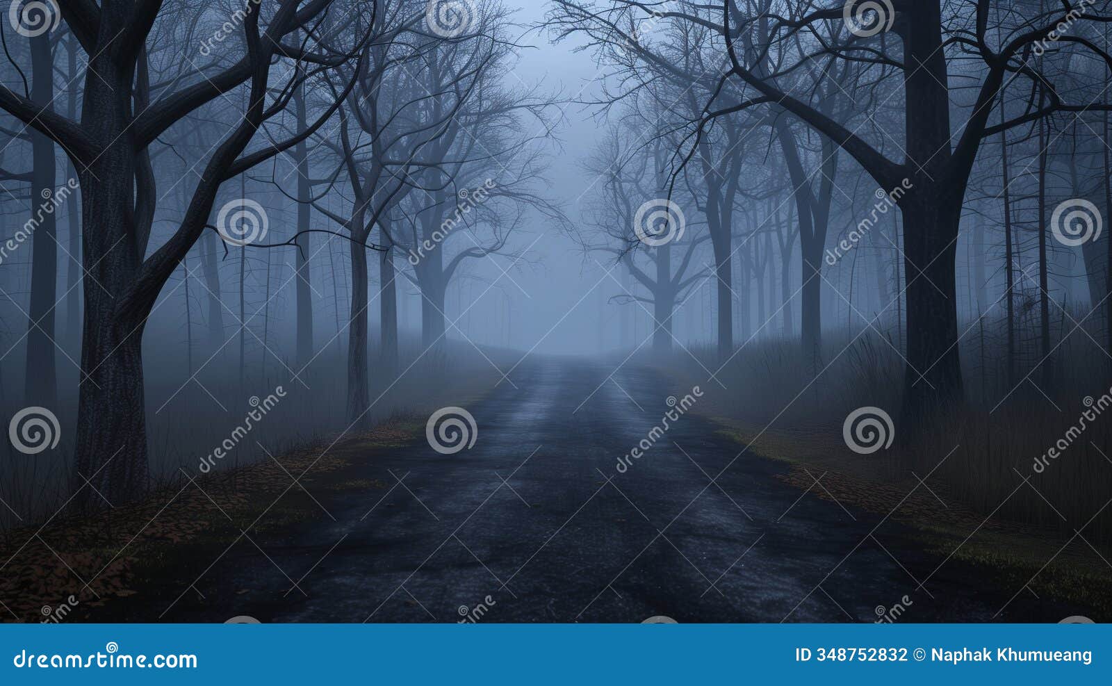 A Haunted Forest Path Lined with Twisted, Barren Trees and Glowing ...
