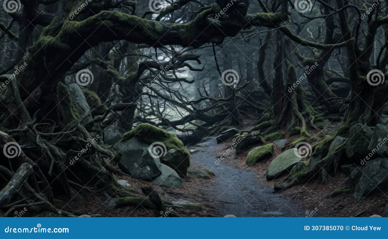A Haunted Forest with Twisted, Gnarled Trees Stock Illustration ...