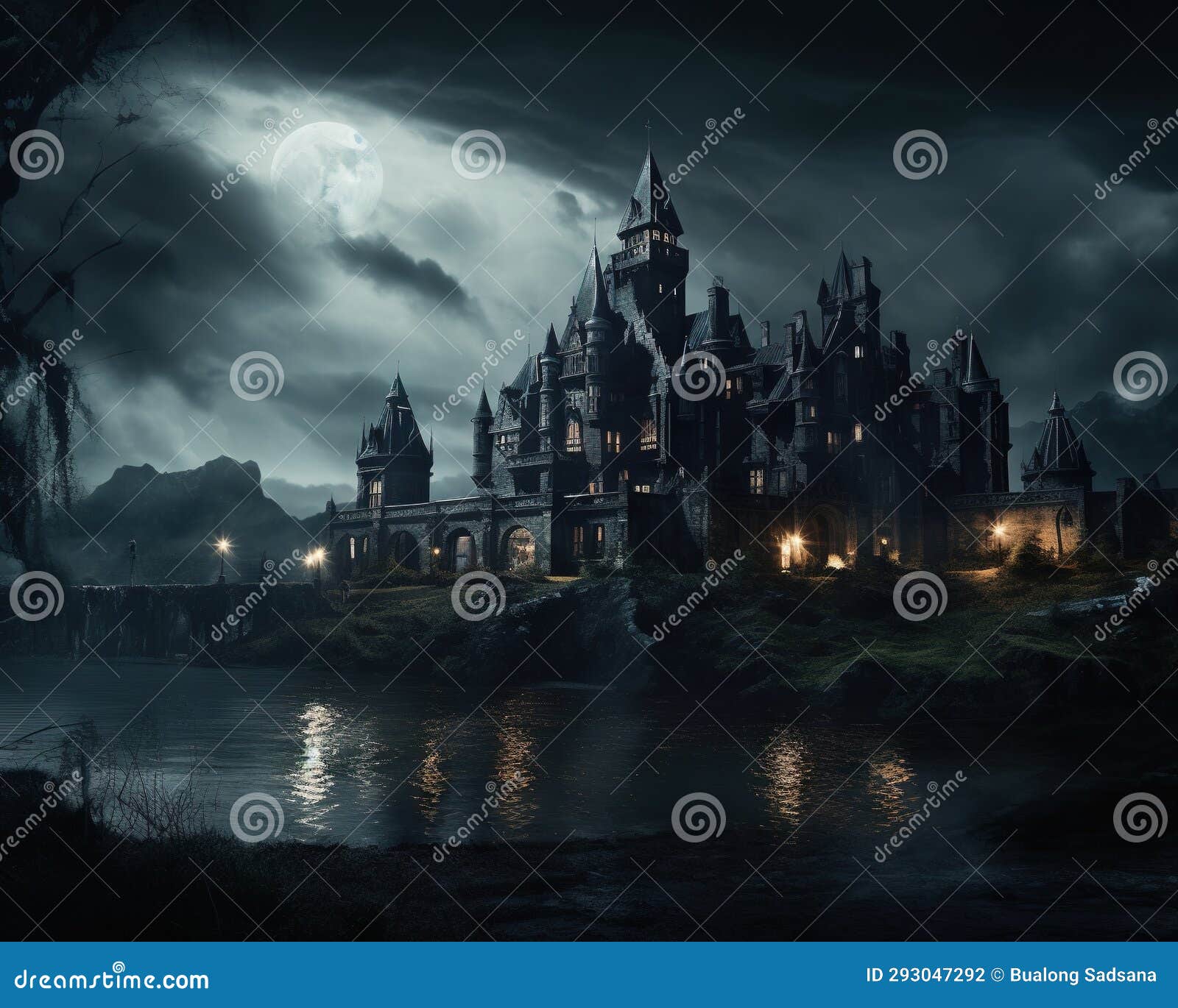 Haunted Gothic Castle Under a Dramatic Sky. Stock Illustration ...