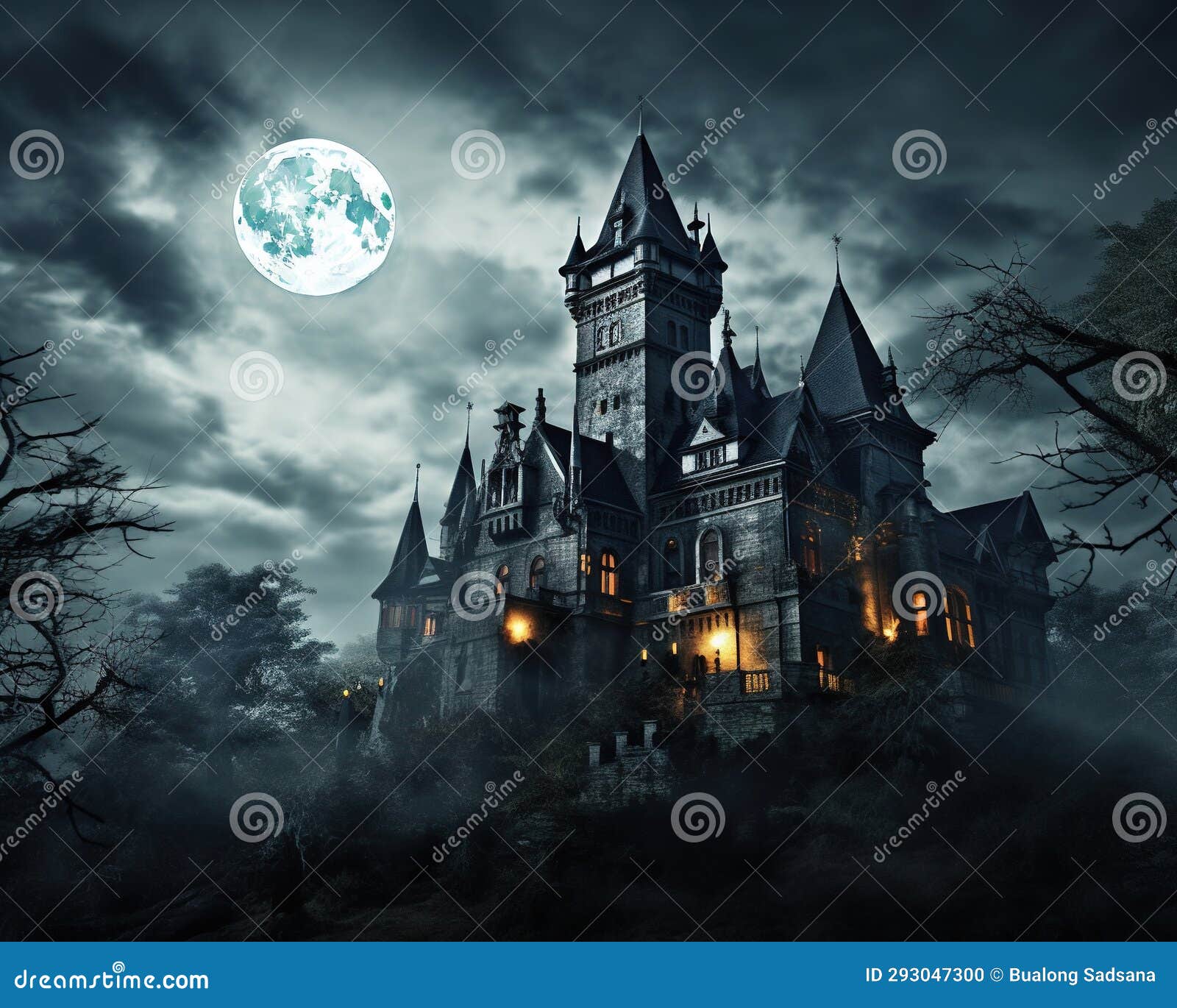Haunted Gothic Castle Under a Dramatic Sky. Stock Illustration ...