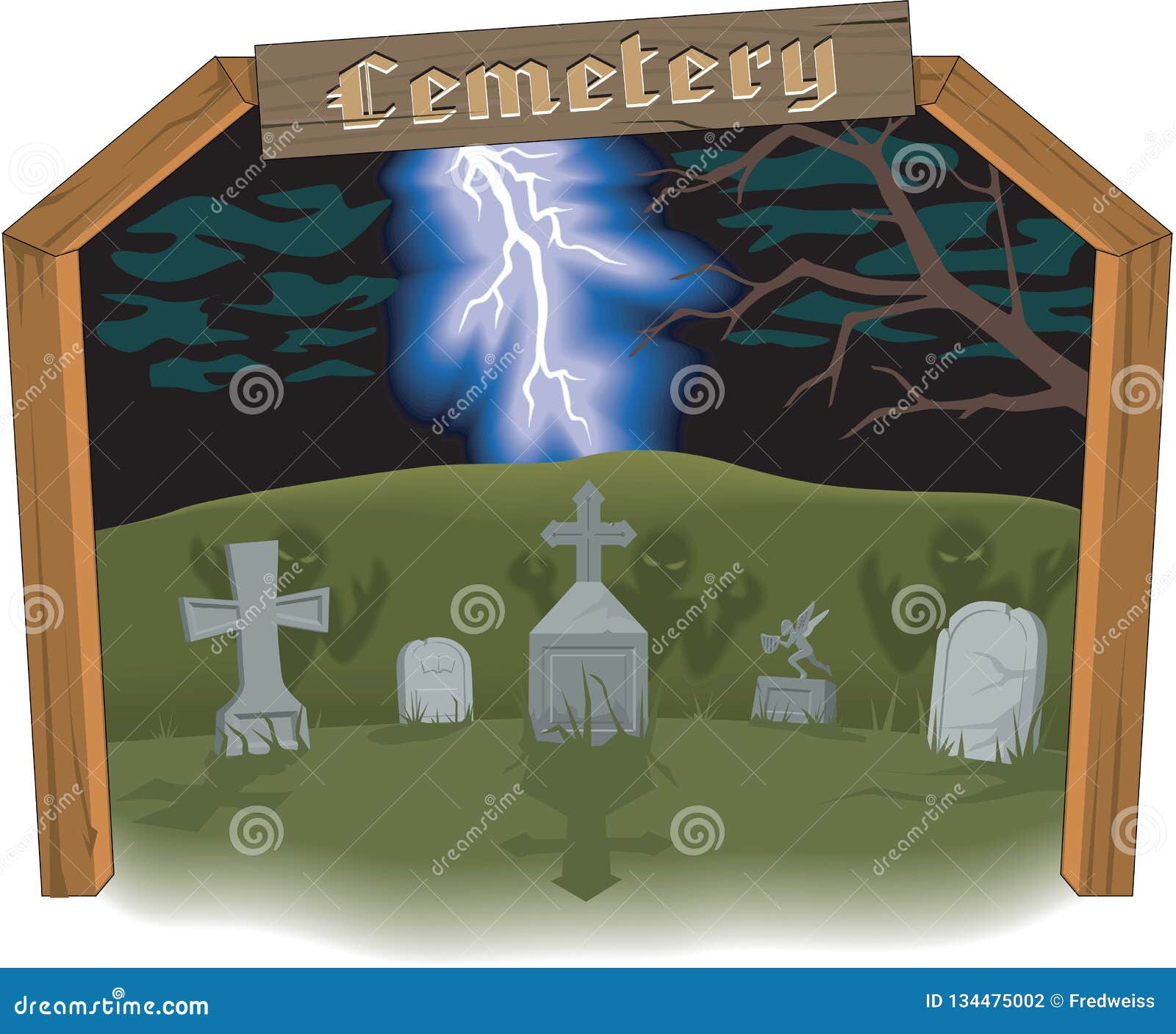 Haunted Graveyard Vector Illustration Stock Vector - Illustration of ...