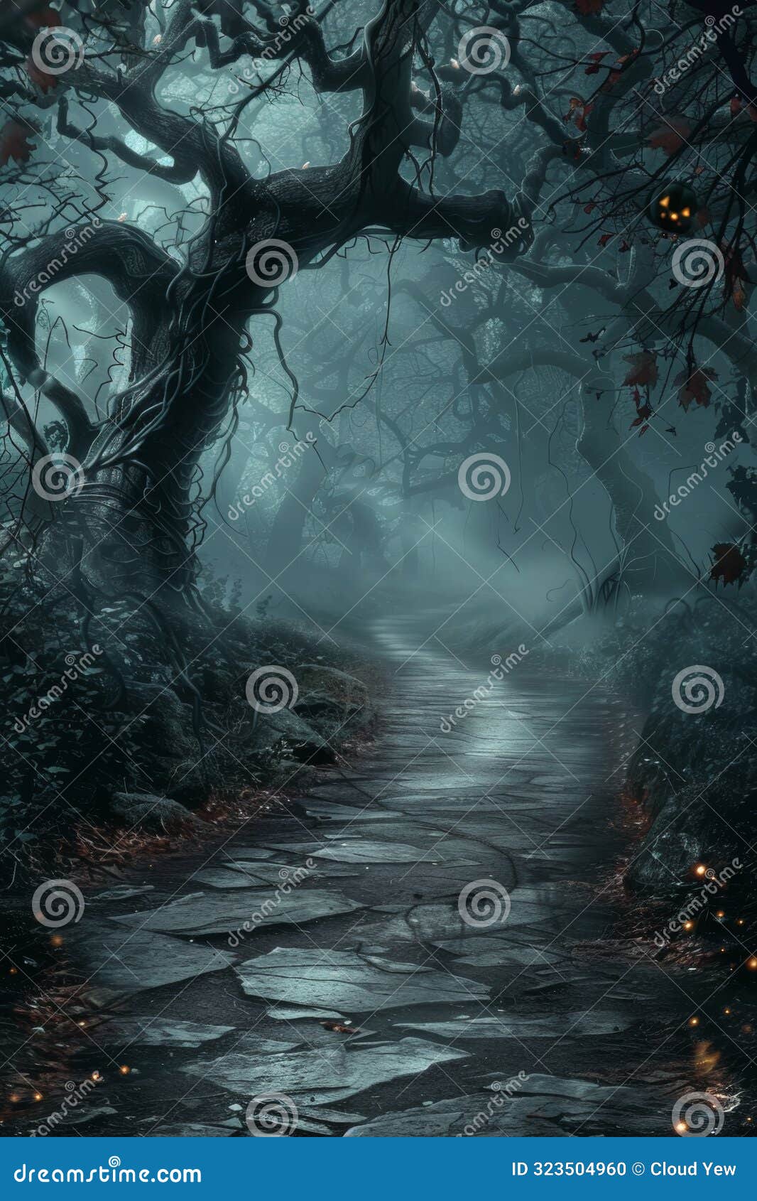 Haunted Halloween Path with Text Area Stock Illustration - Illustration ...