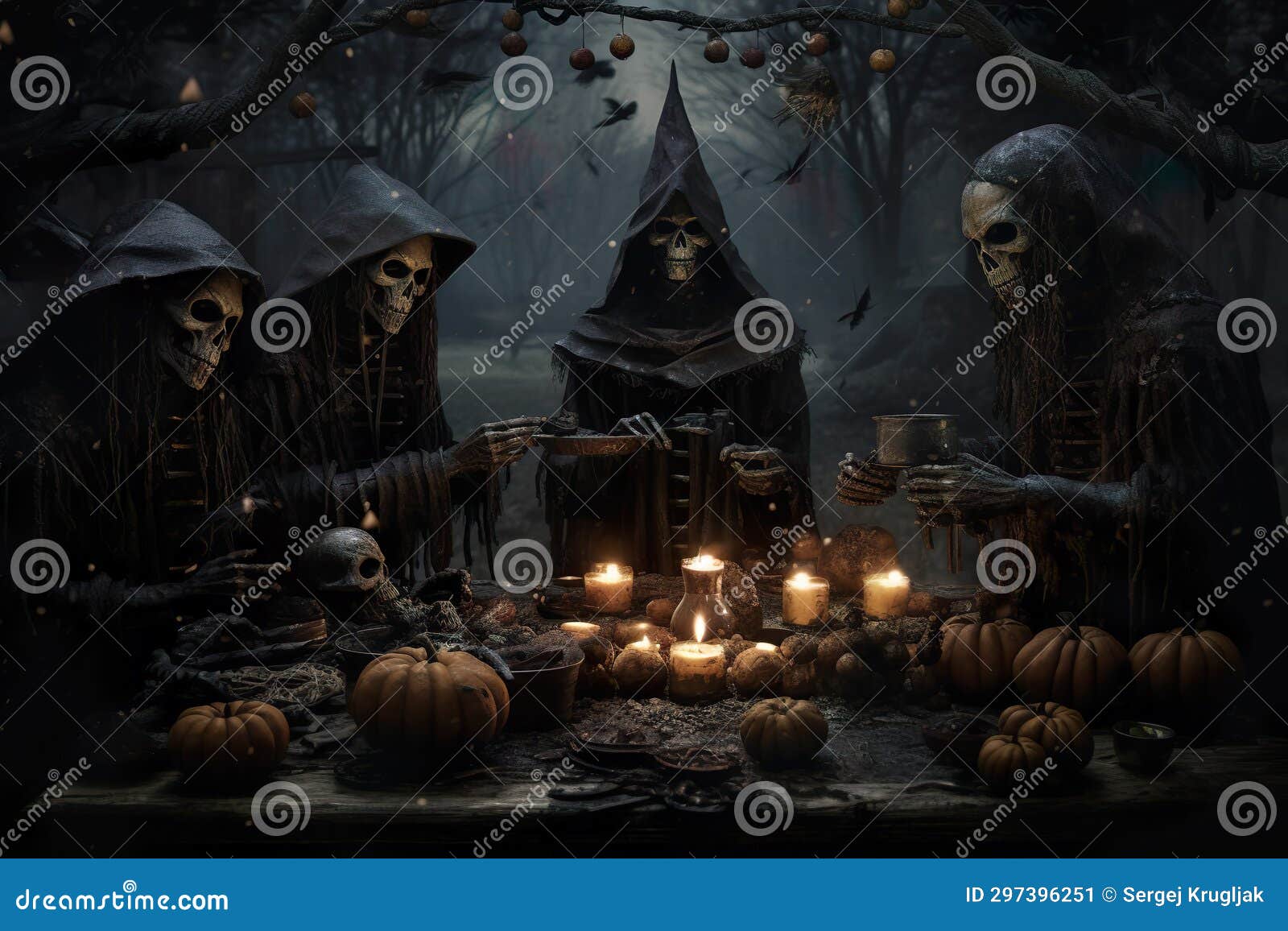 Ghoulish Beings Wandering Among Shadows And Mists In A Haunted Forest ...