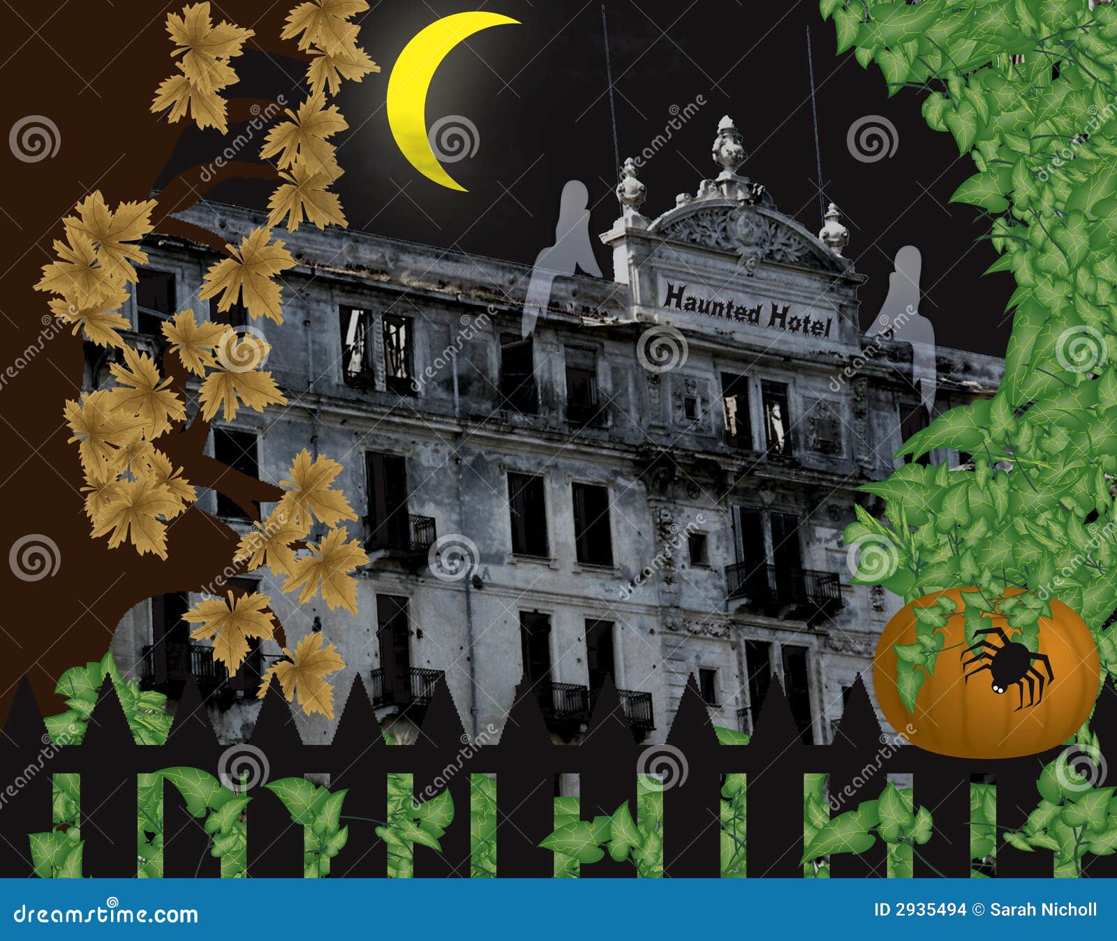 Haunted hotel stock illustration. Illustration of fence - 2935494