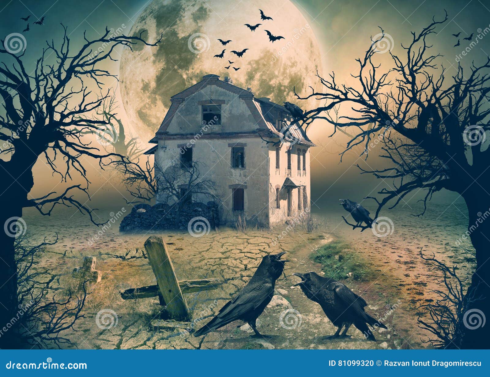 Haunted House with Crows and Horror Scene. Stock Photo - Image of evil ...