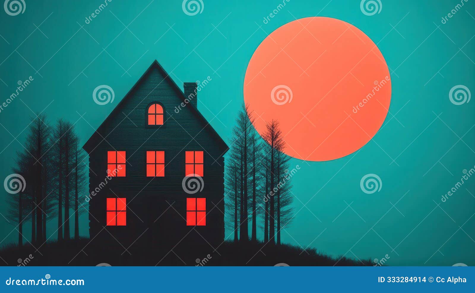 Haunted House Flat Design Side View Halloween Theme 3D Render Vivid ...