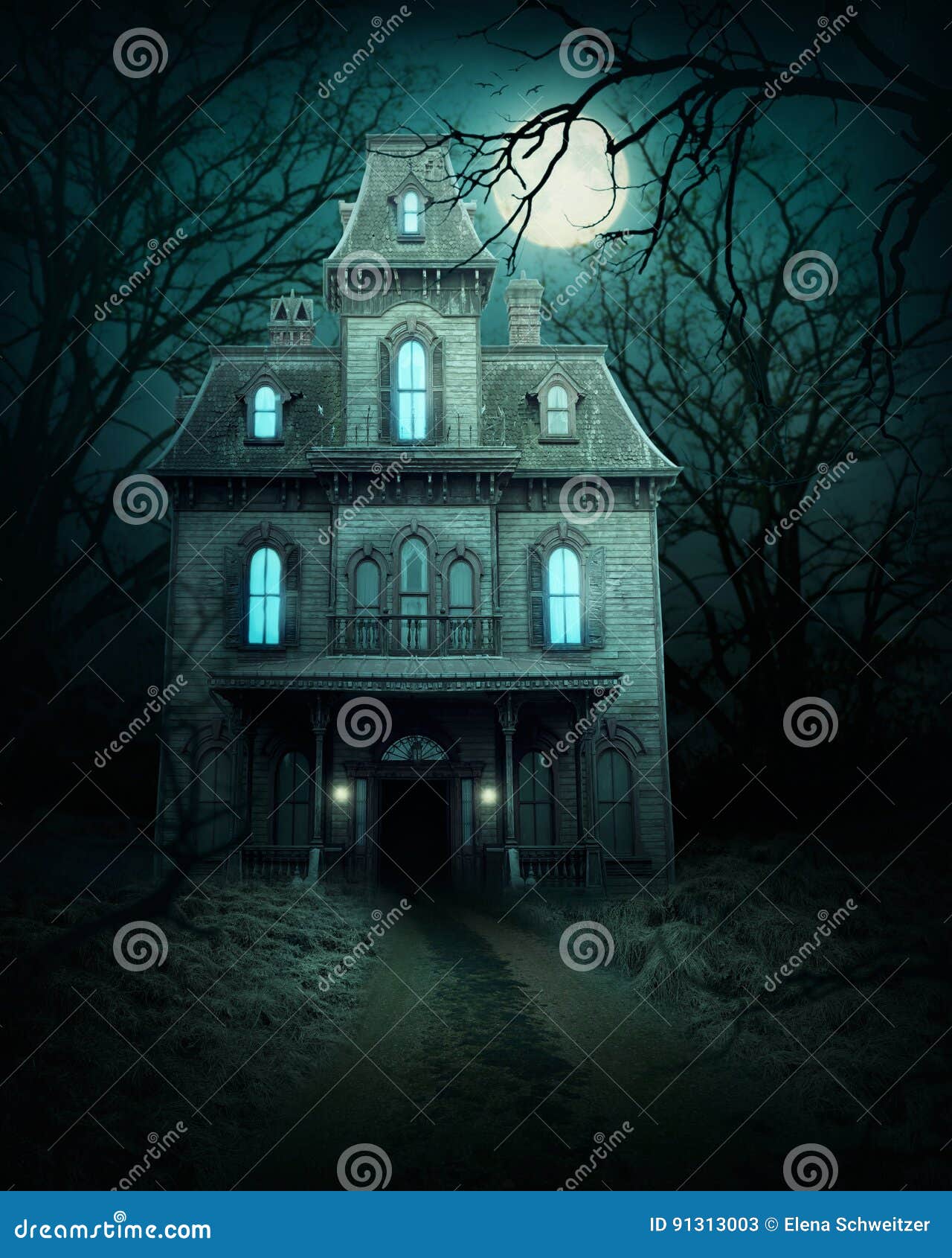 Haunted Forest Night Scene With Ghost Royalty-Free Stock Photo ...