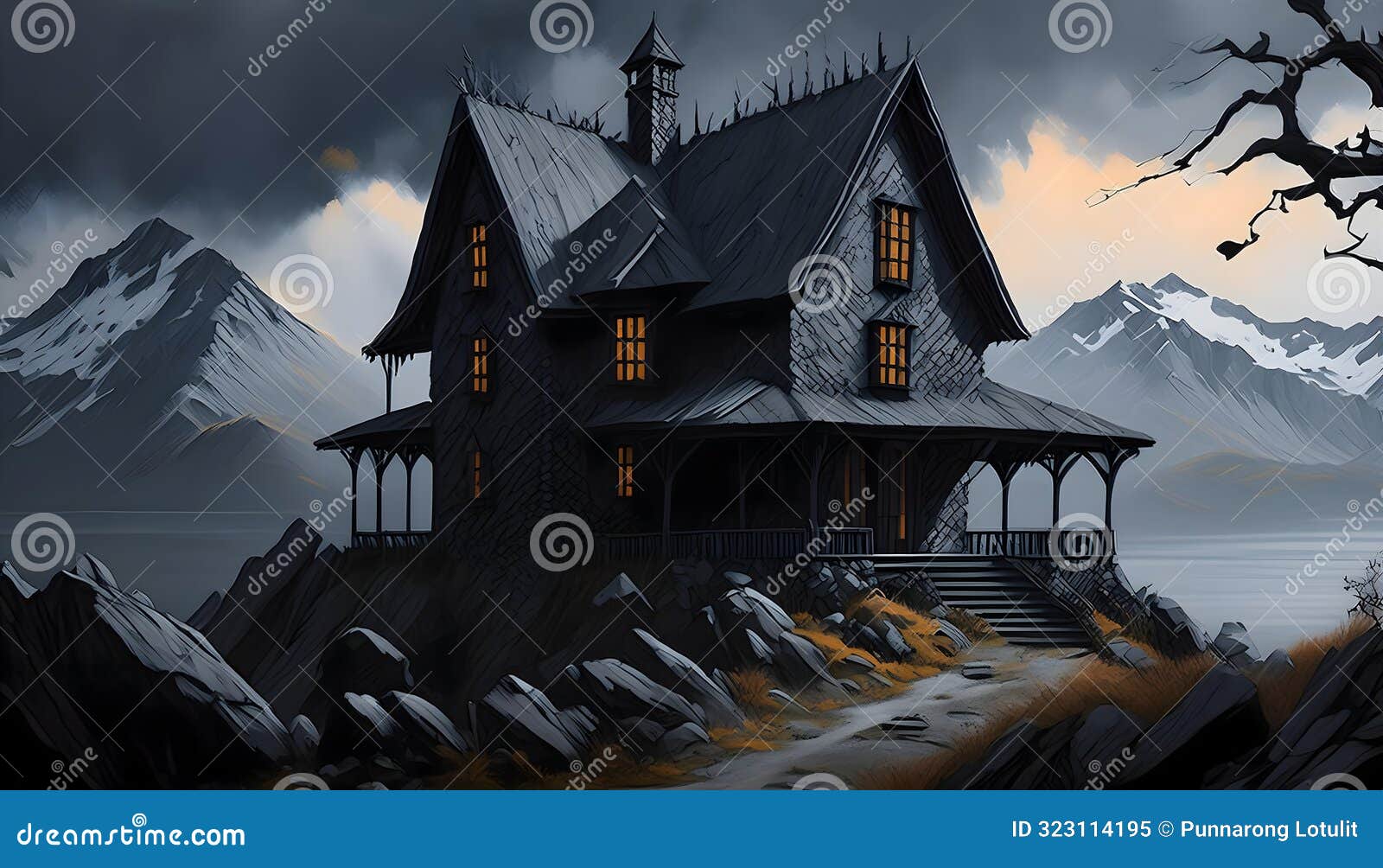 House Outdoors on a Concrete Wall with Black Elements of Tranquility ...