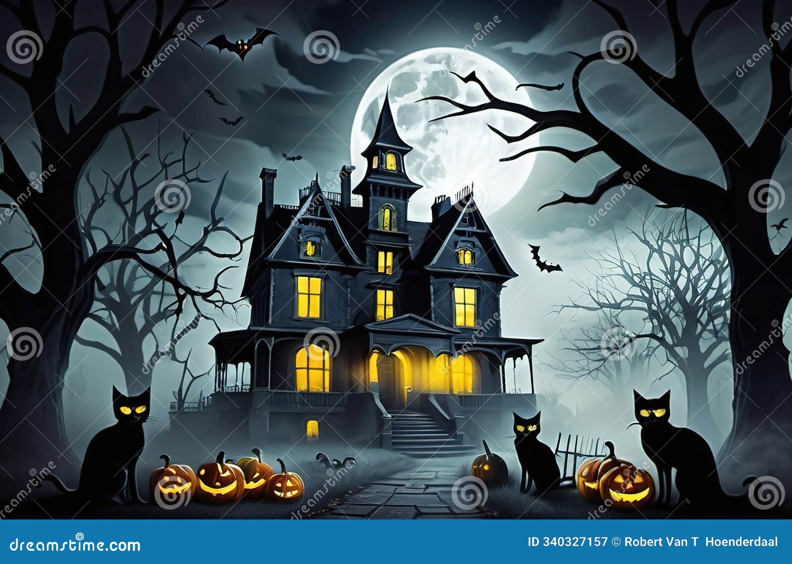 A Haunted House Surrounded by Black Cats at 13-10-2024 Stock ...