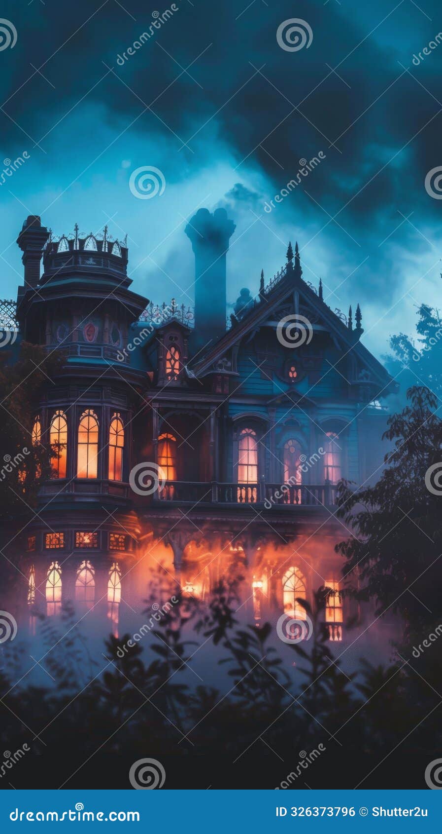 Haunted Manor with Friendly Ghosts Stock Illustration - Illustration of ...