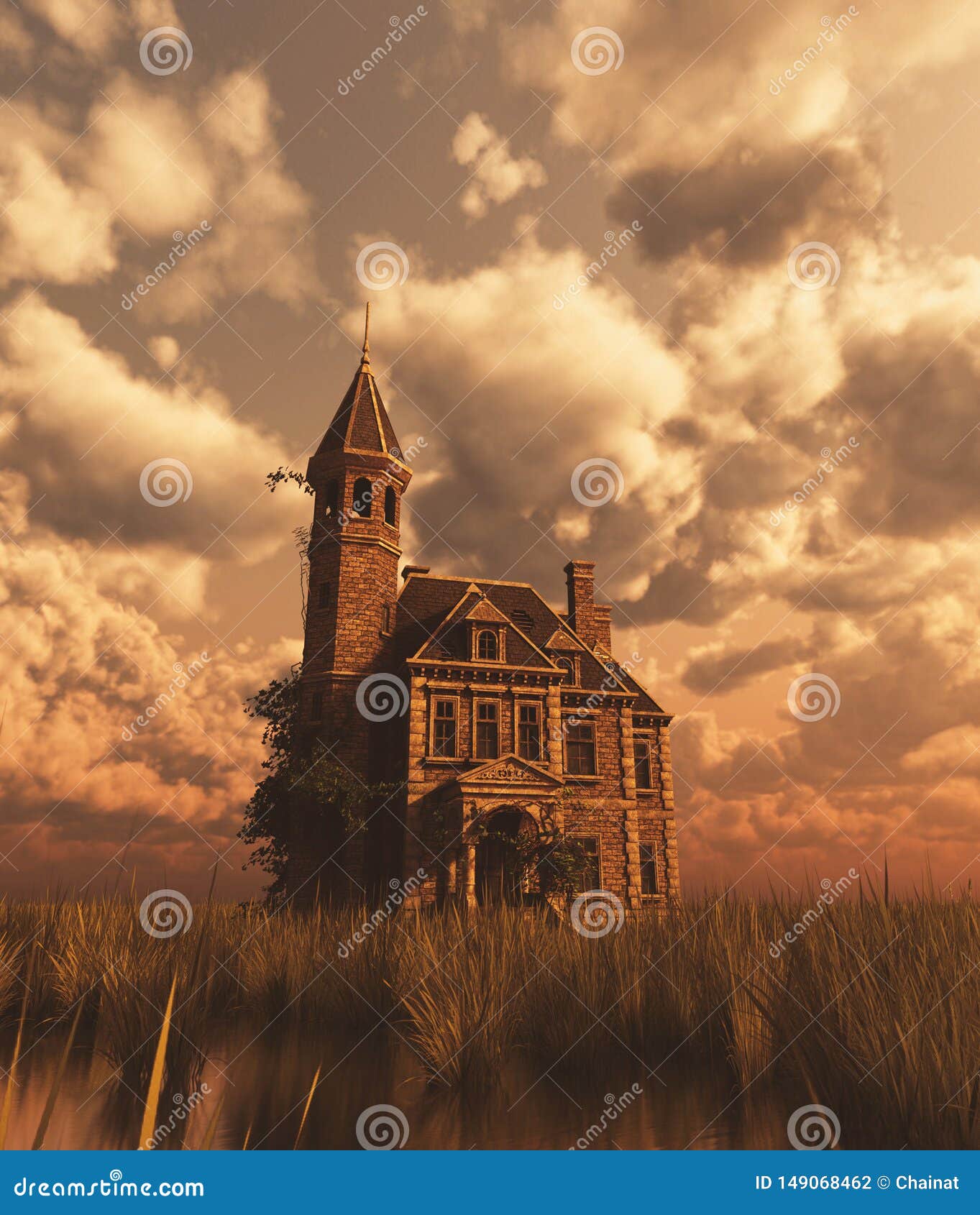 Haunted Manor In Grass Field Royalty-Free Stock Image | CartoonDealer ...