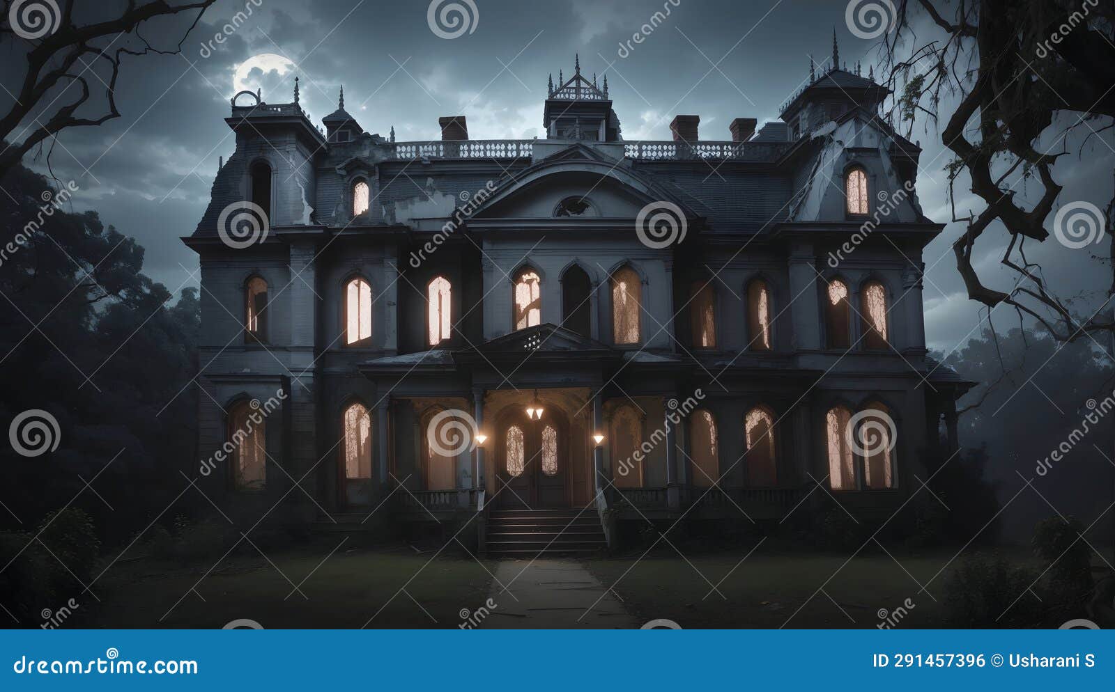 A Haunted Mansion with Creaky Doors and Broken Windows. Image is ...