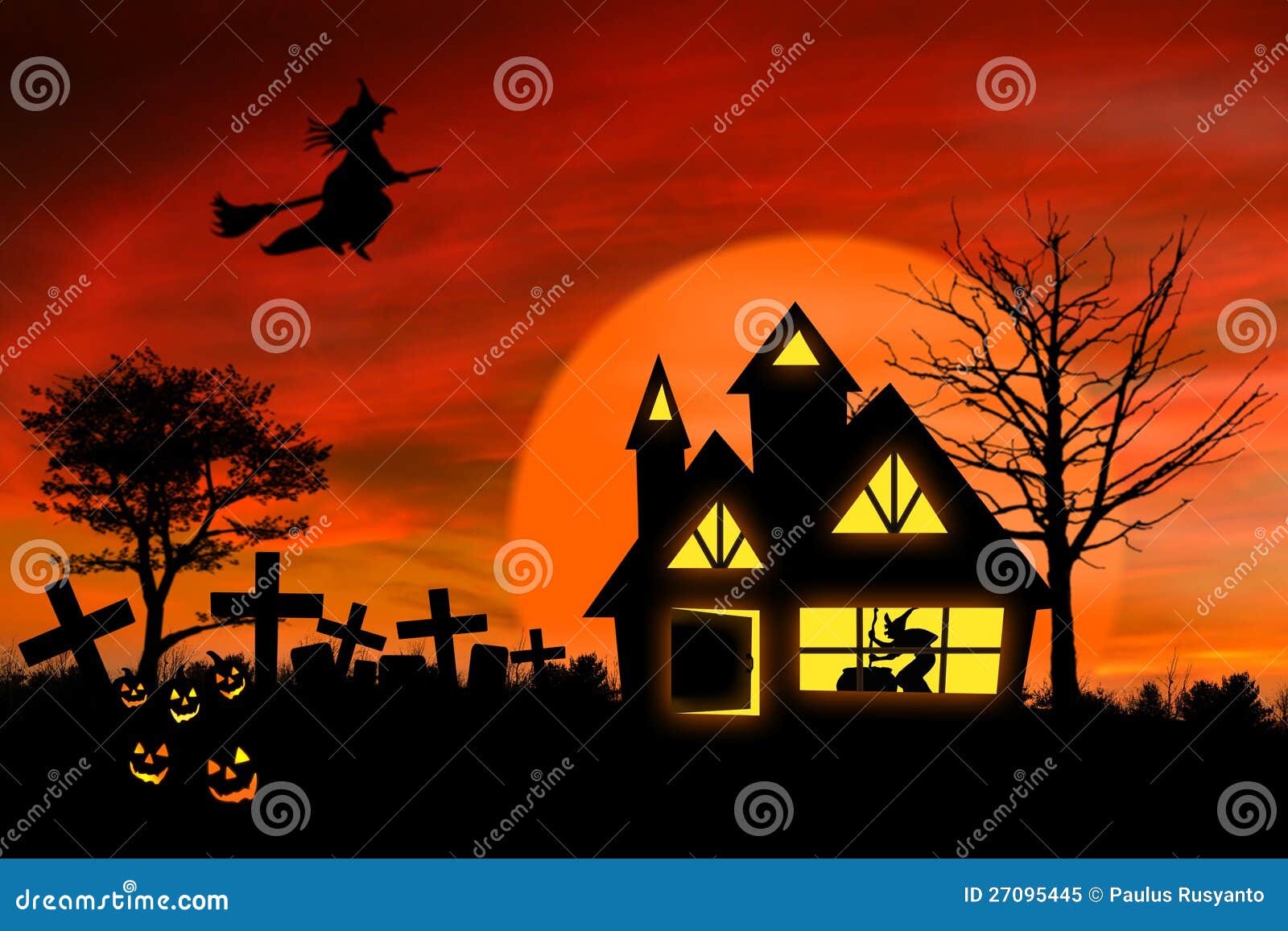 Haunted Mansion with Jack O Lantern Stock Illustration - Illustration ...