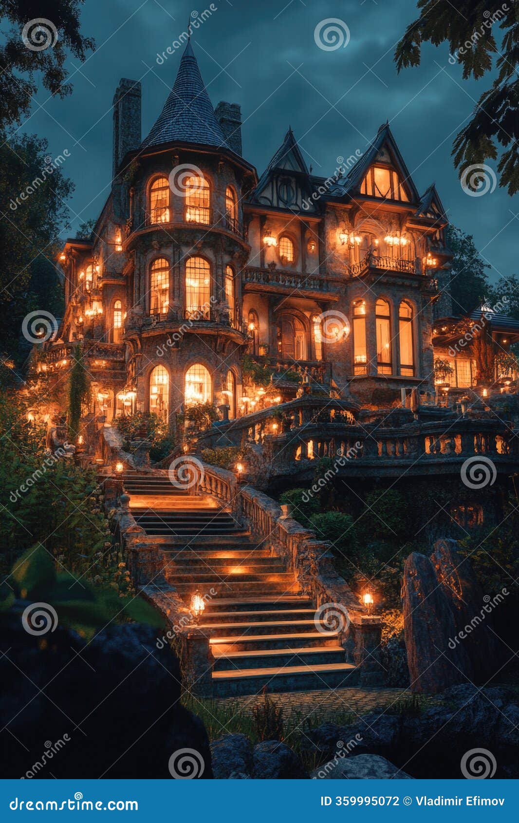 Haunted Mansion at Night stock photo. Image of historical - 359995072