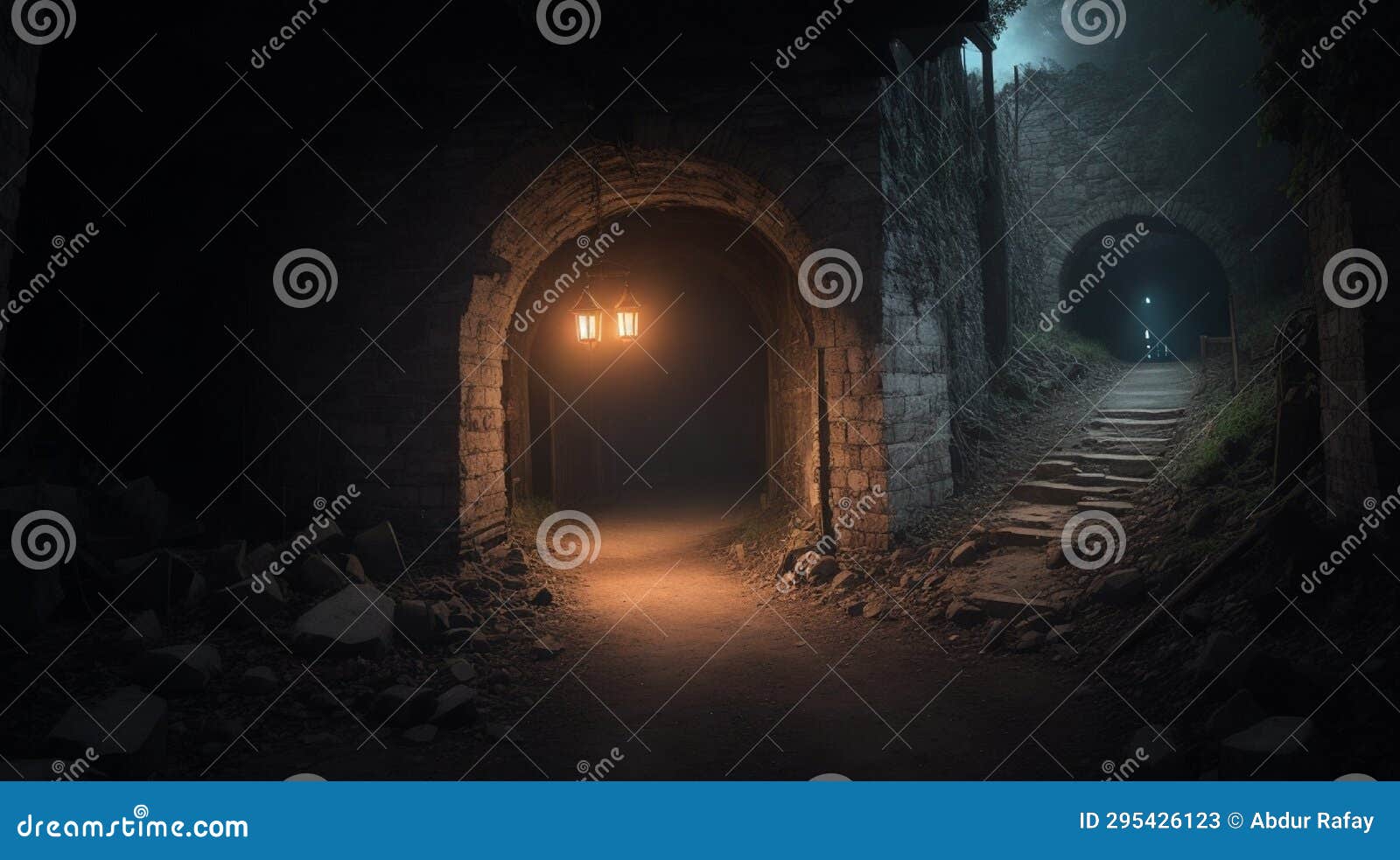 A Haunted Mine Entrance with Ghostly Lights Inside Stock Illustration ...