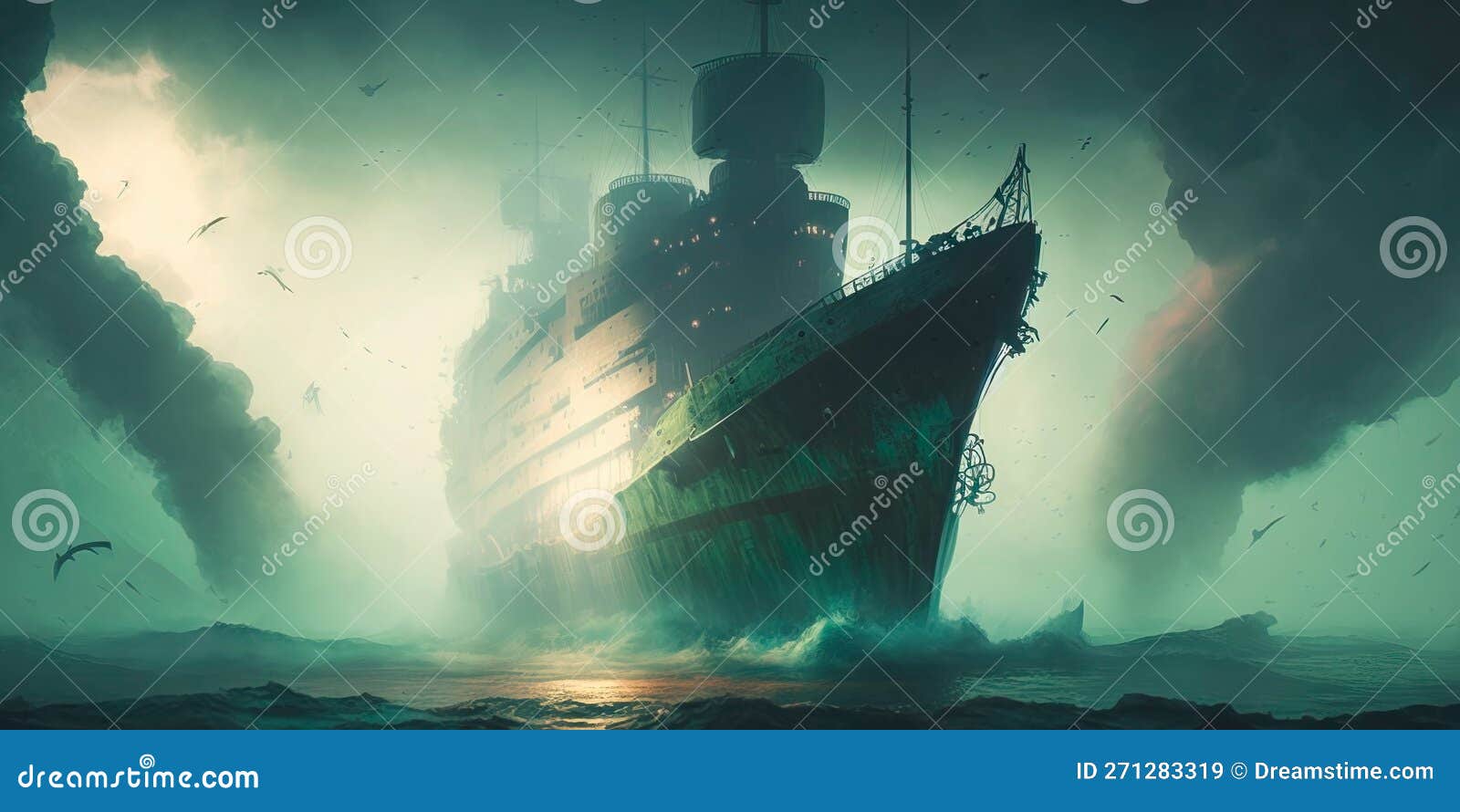 Haunted Ship Emerging from the Mist Generative AI Stock Illustration ...