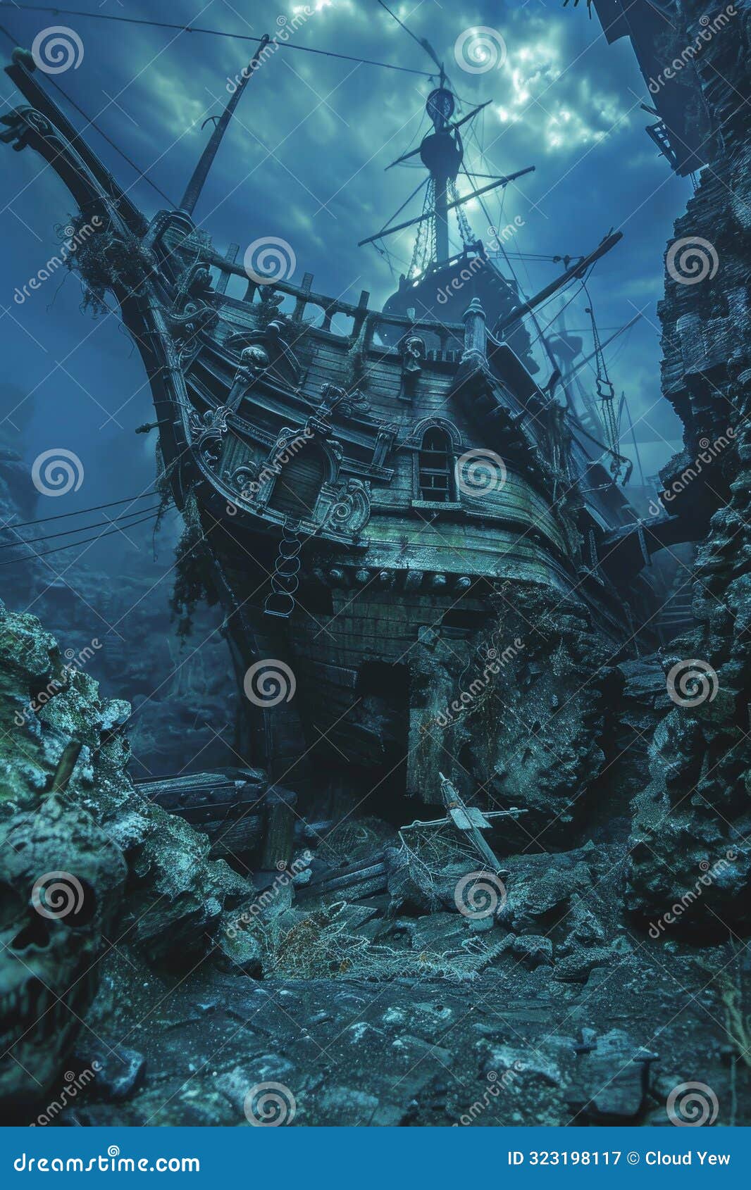 Haunted Shipwreck Halloween Backdrop Stock Illustration - Illustration ...