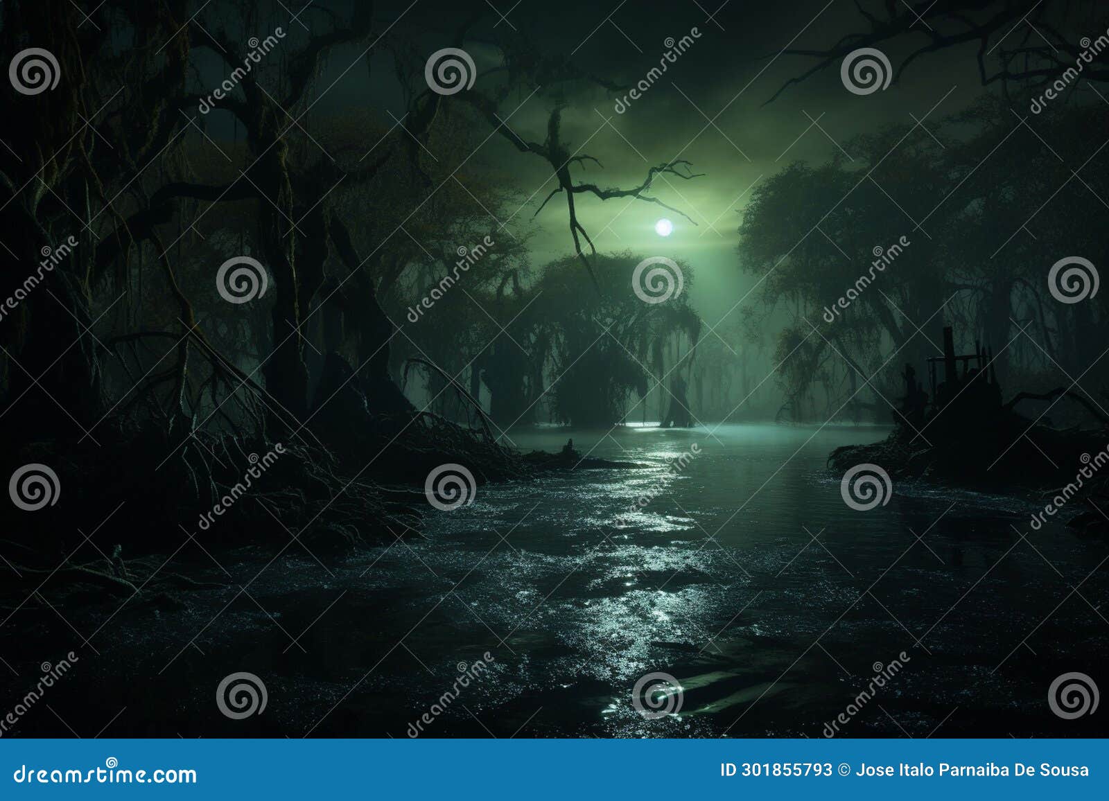 Haunted Swamp Moonlight Moonlight Casting an Stock Illustration ...