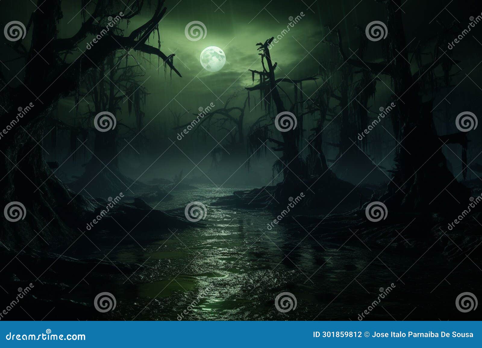 Haunted Swamp Moonlight Moonlight Casting an Stock Illustration ...