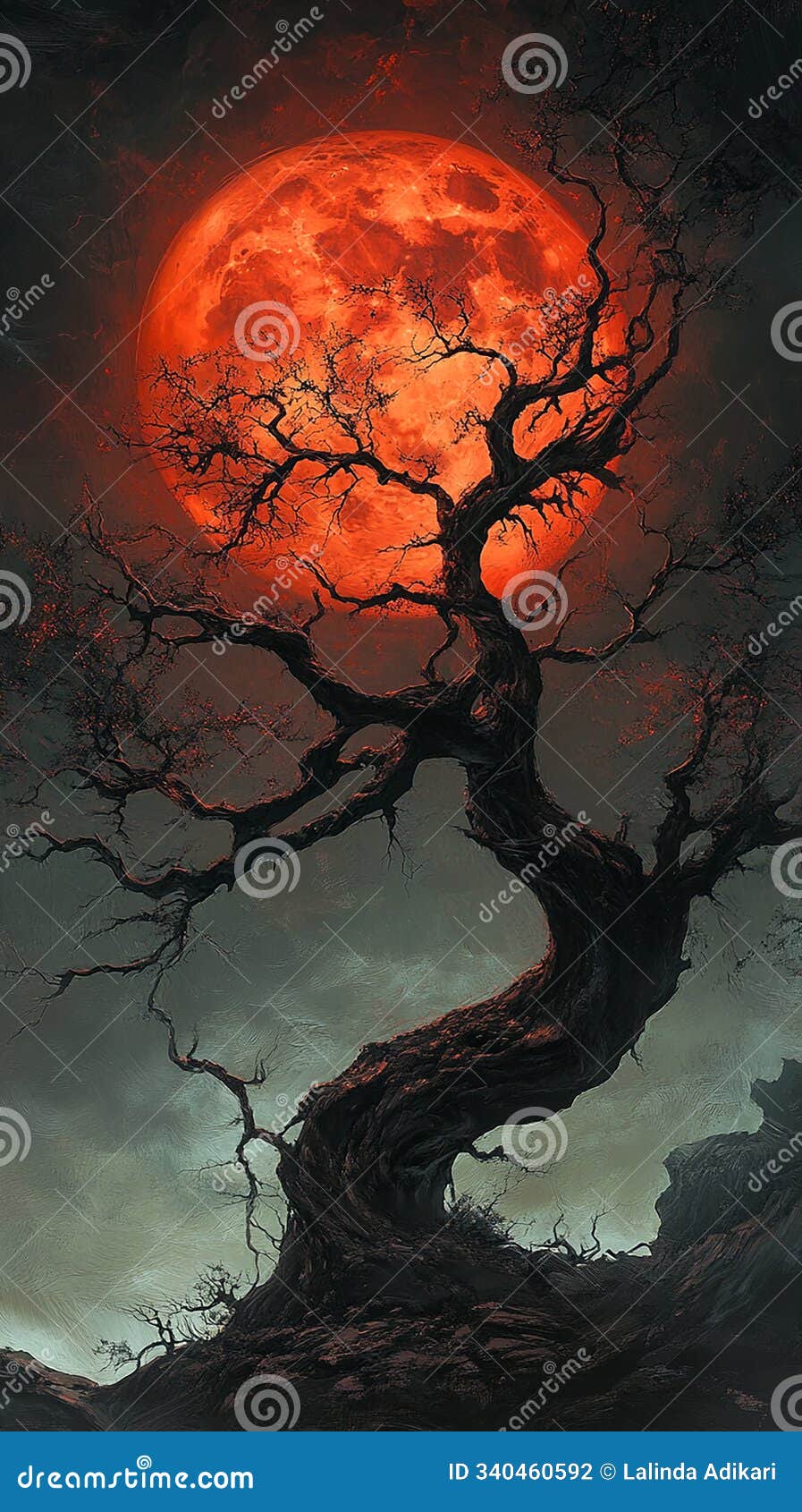 Haunted Tree with Twisted Branches Glowing Under the Moonligh Stock ...