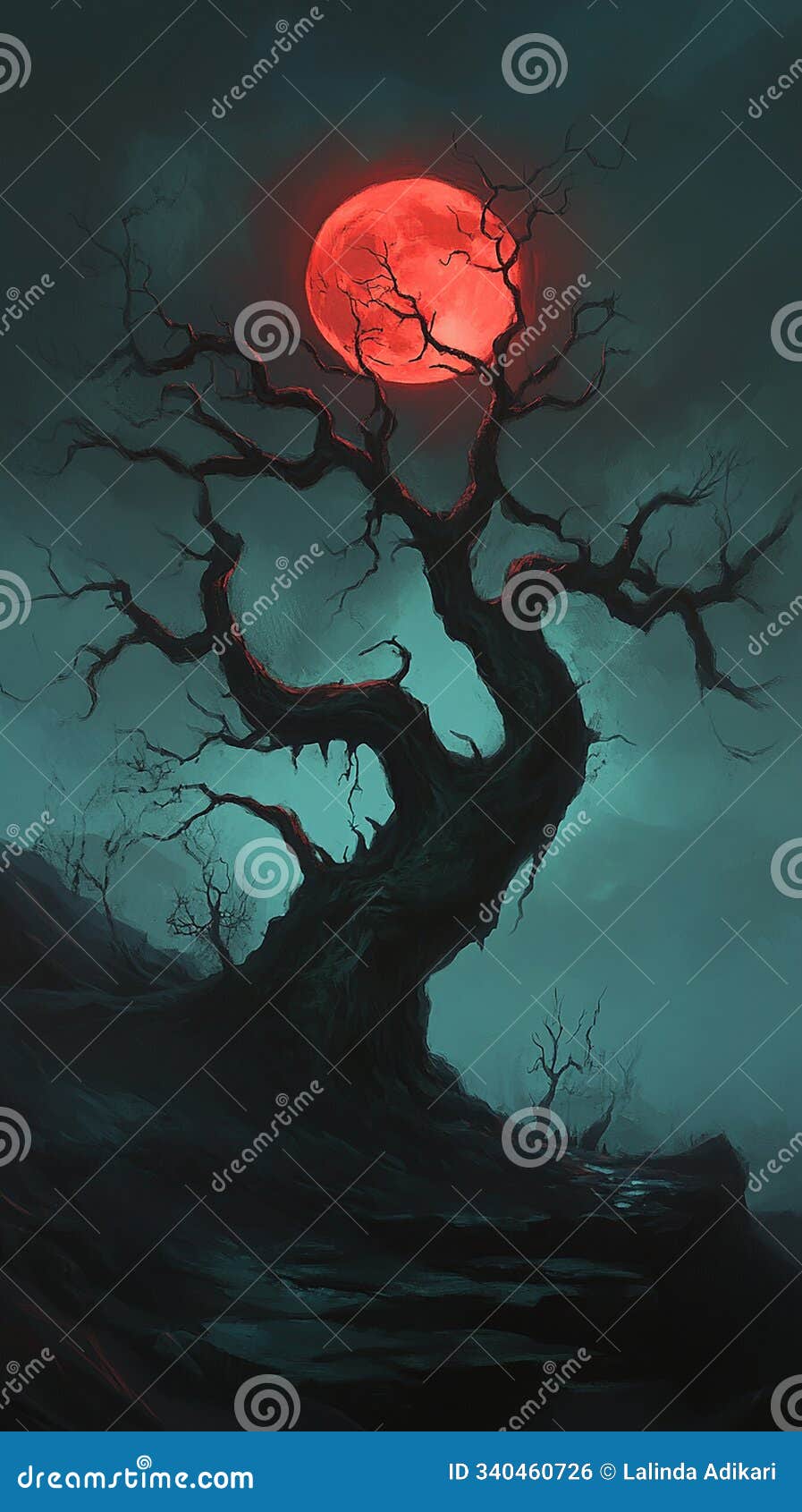 Haunted Tree with Twisted Branches Glowing Under the Moonligh Stock ...