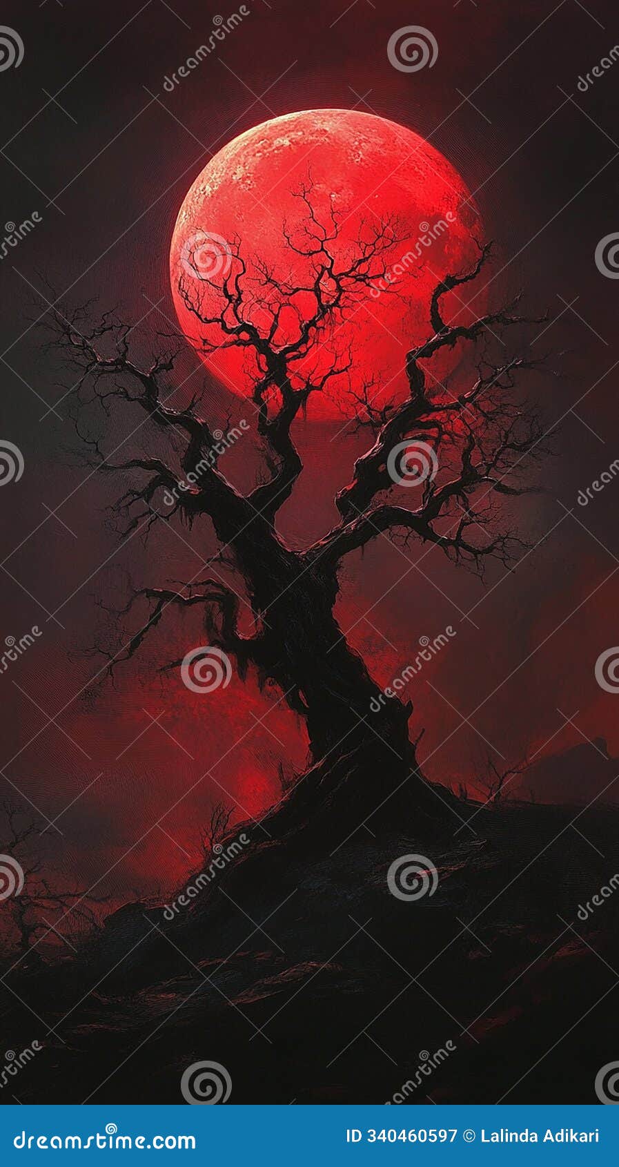 Haunted Tree with Twisted Branches Glowing Under the Moonligh Stock ...