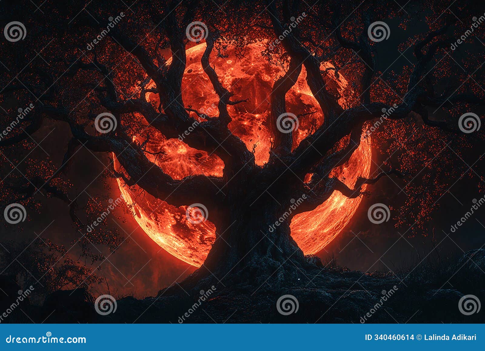 Haunted Tree with Twisted Branches Glowing Under the Moonligh Stock ...