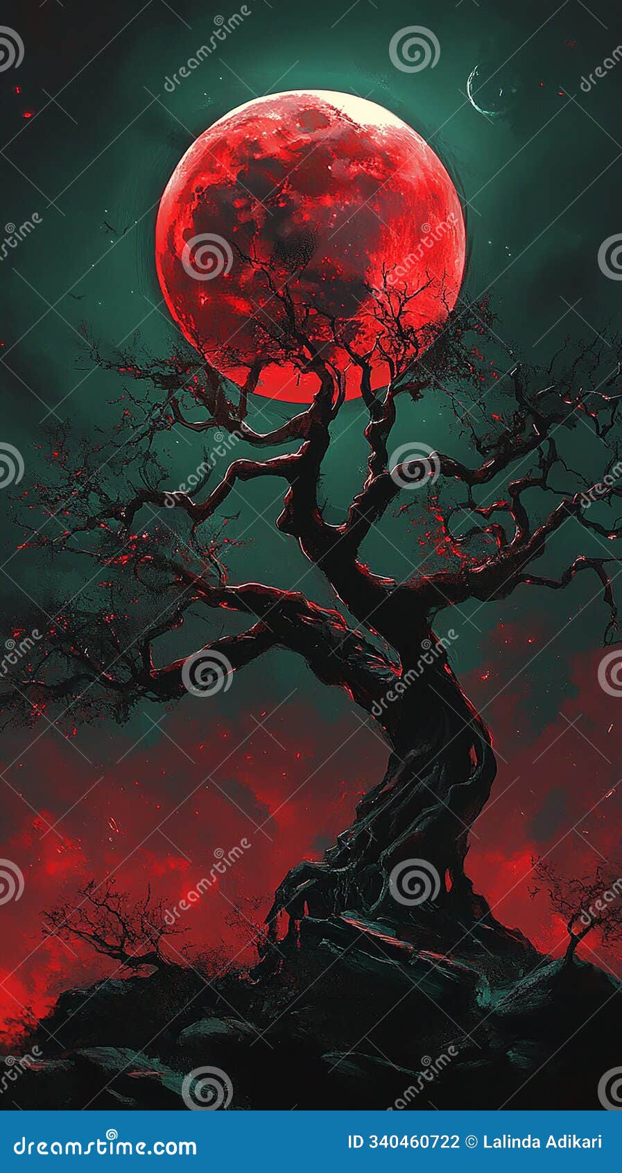 Haunted Tree with Twisted Branches Glowing Under the Moonligh Stock ...