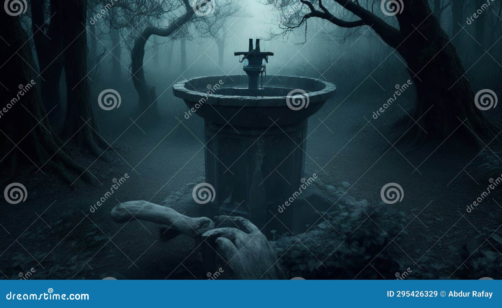 A Haunted Well with Ghostly Hands Reaching Out Stock Illustration ...