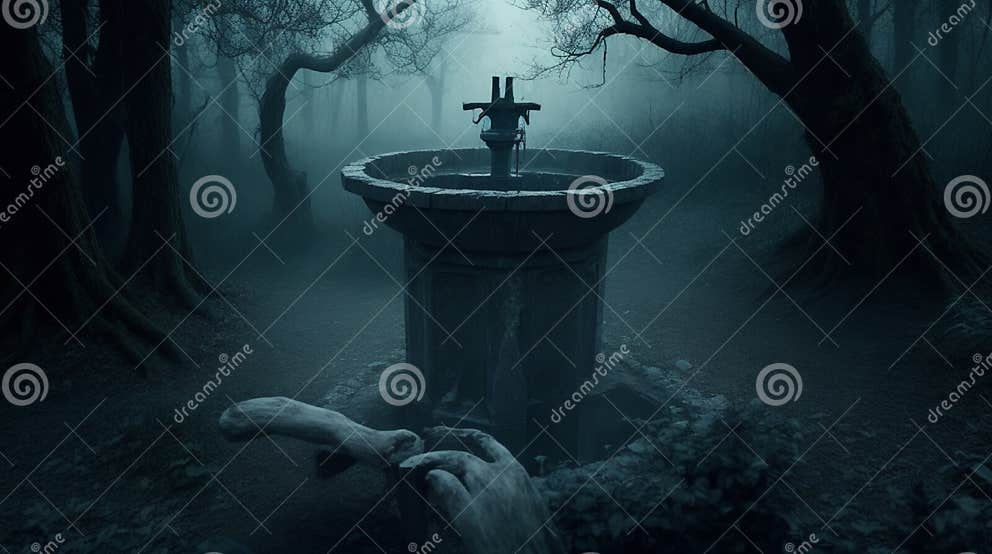 A Haunted Well with Ghostly Hands Reaching Out Stock Illustration ...